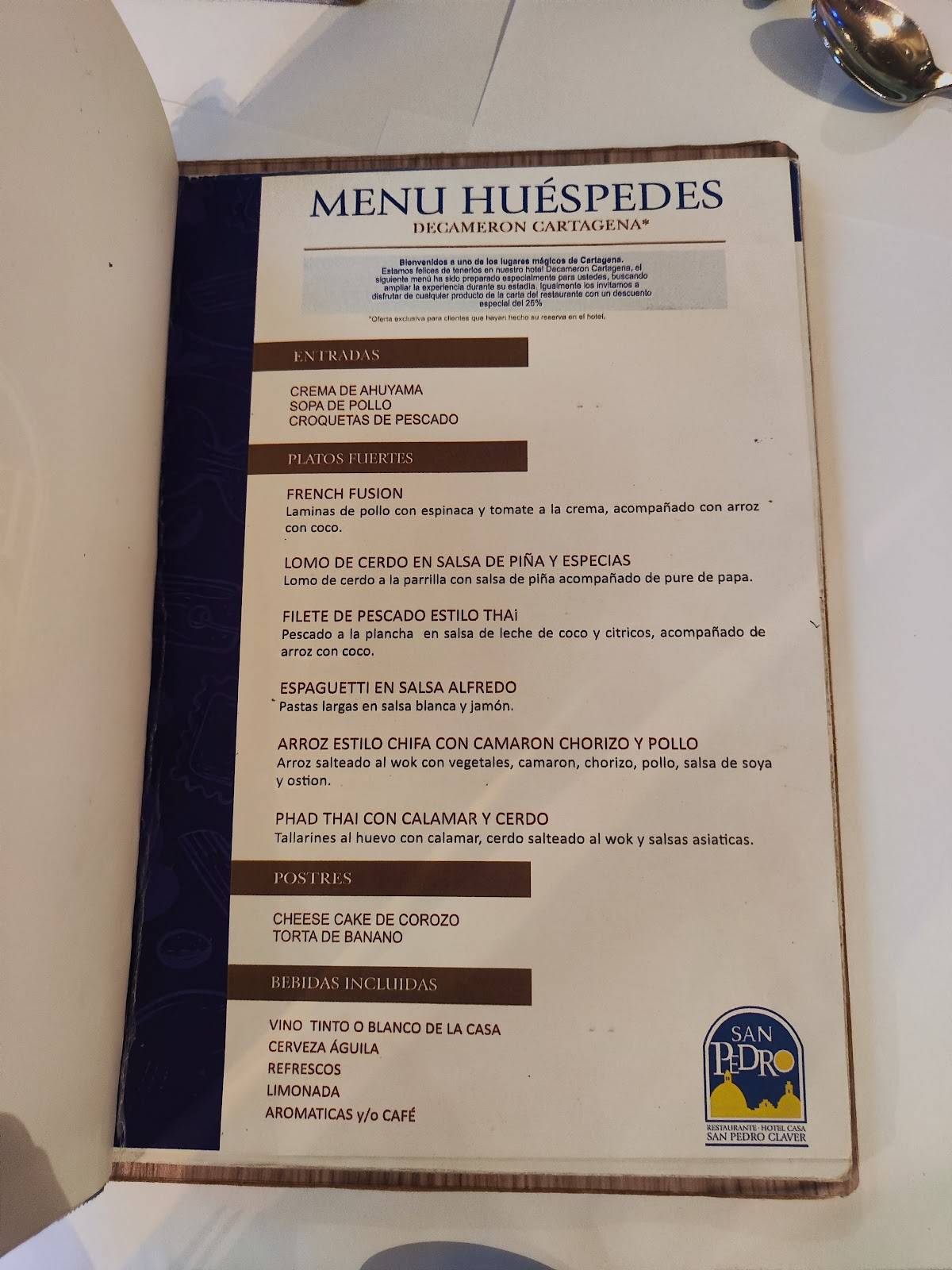 Menu at SAN PEDRO CAFE·MIRADOR RESTAURANTE, Cartagena
