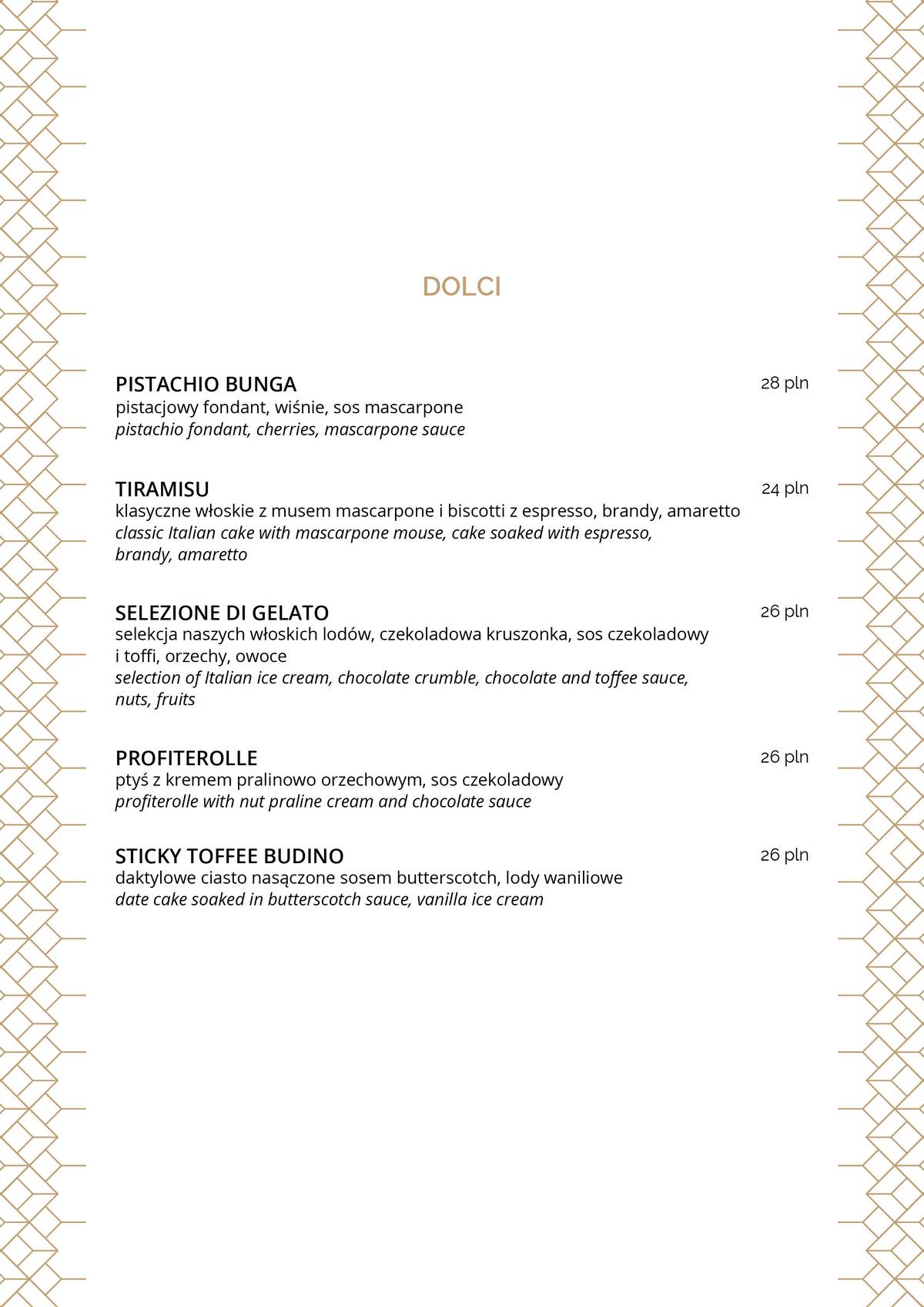 Menu at SASSY restaurant, Gdańsk