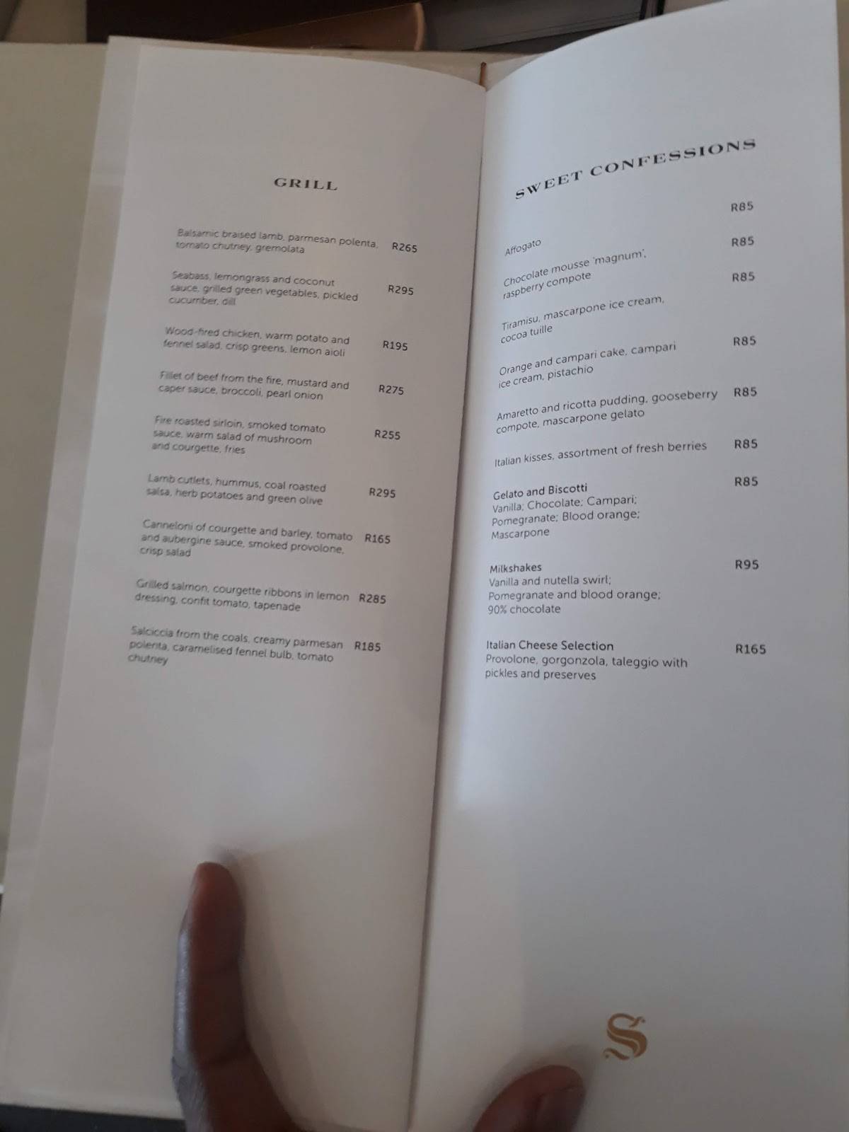 Menu at Saint Restaurant, Sandton