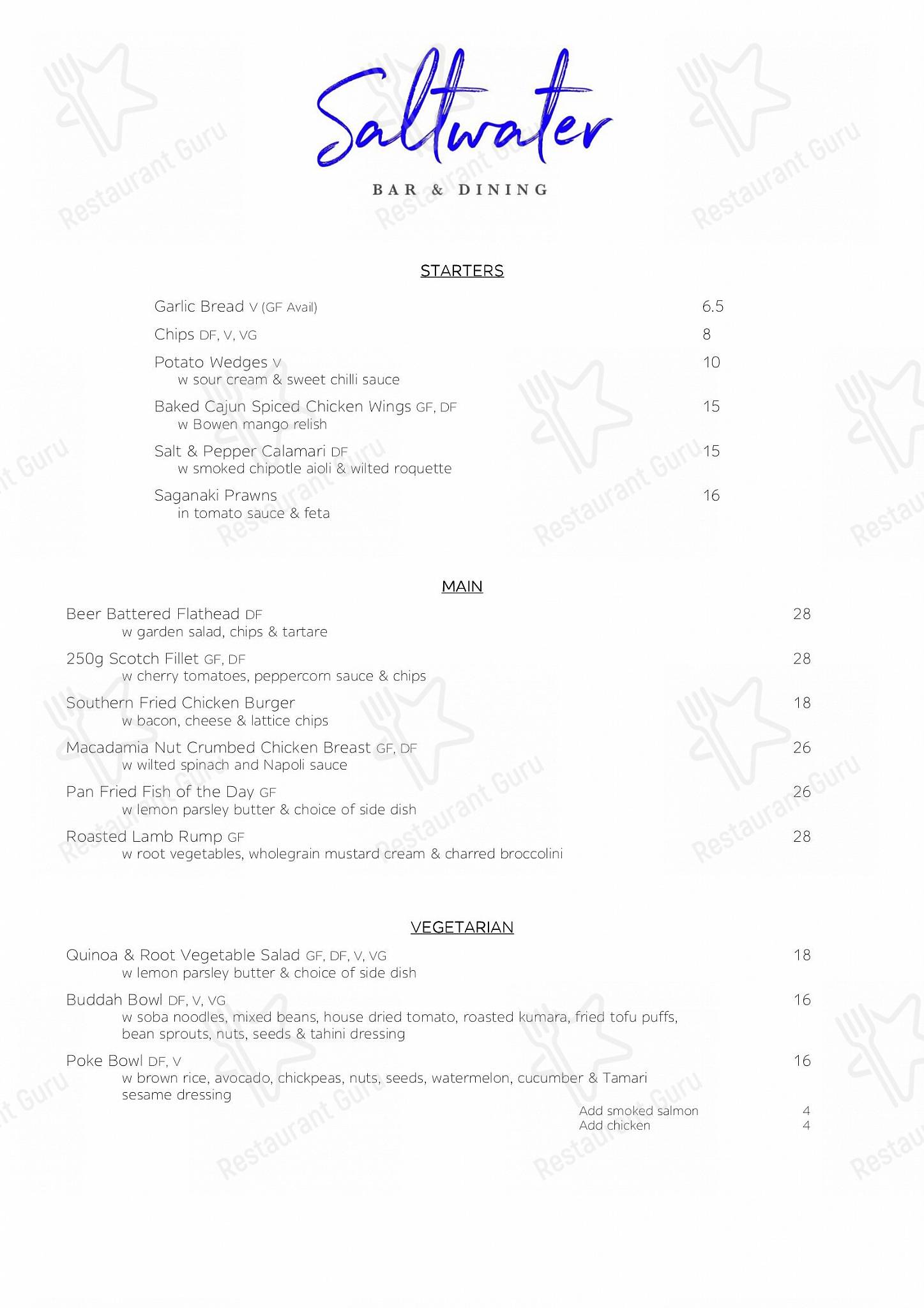 Menu at Saltwater Bar and Dining, Cams Wharf