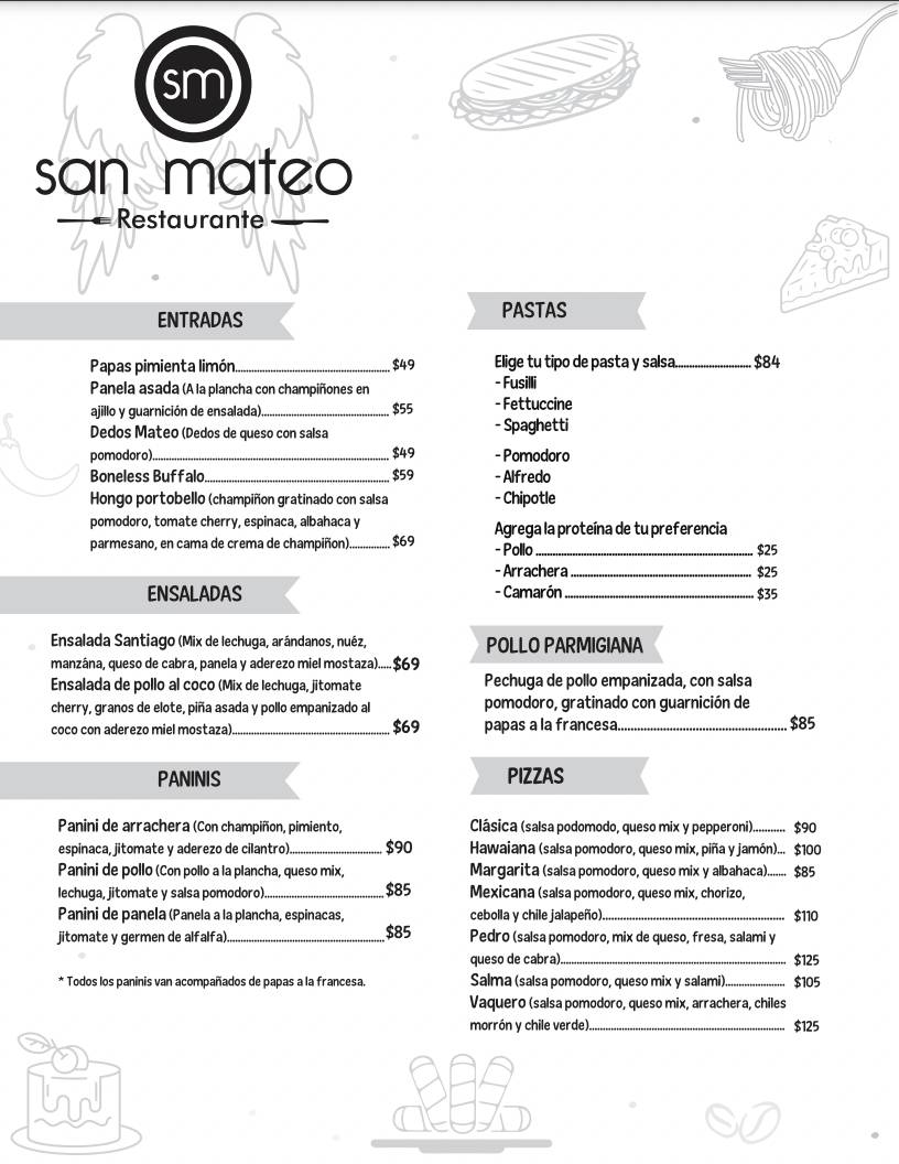 Menu at San Mateo Restaurante Estadio, Guadalajara