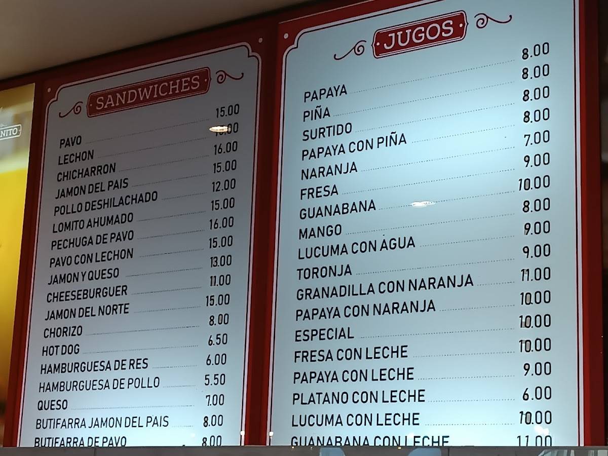 Carta del restaurante Sanguchería El Peruanito, Miraflores
