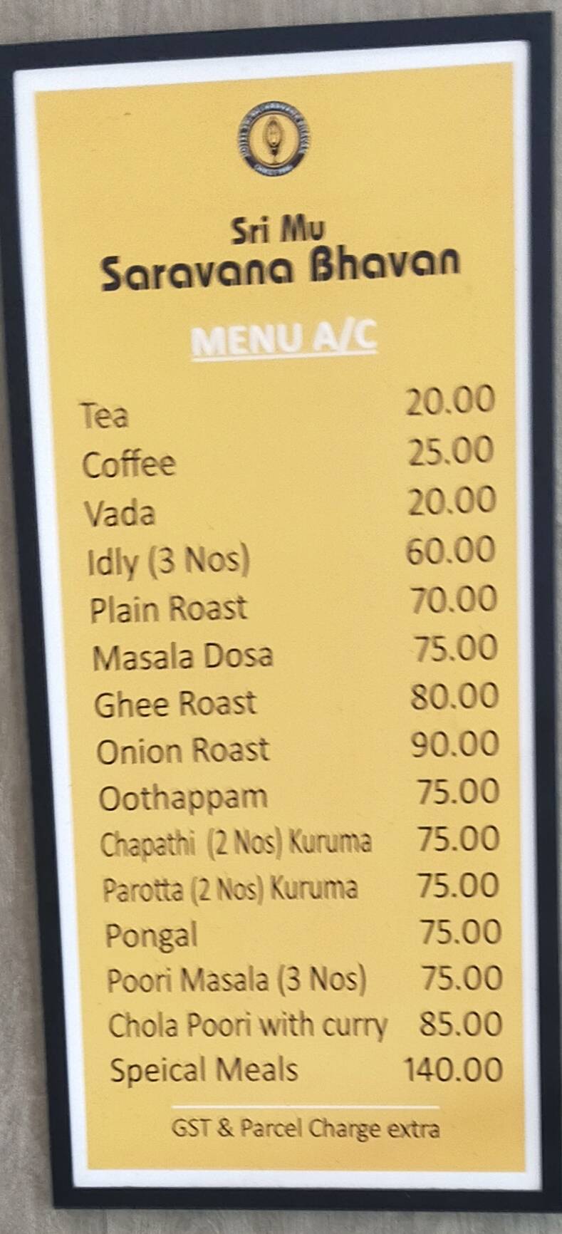 Menu at Saravana Bhavan Pure Veg., Angamaly