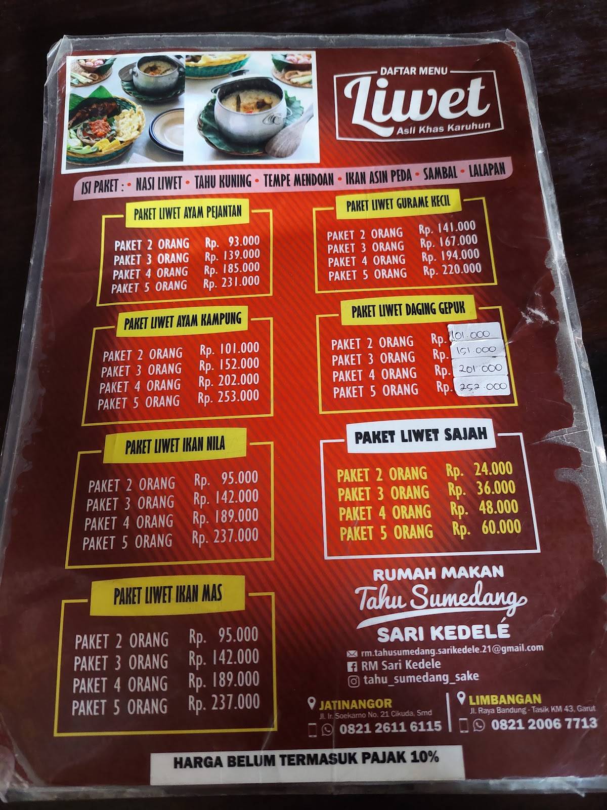 Menu at Sari Kedele Rumah Makan Tahu Sumedang restaurant, Jatiroke