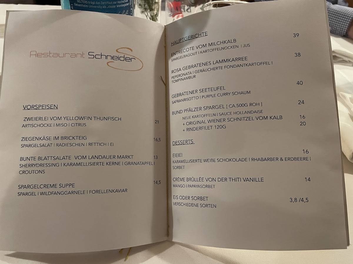 Speisekarte von Restaurant Schneider, Dernbach, Hauptstraße 88