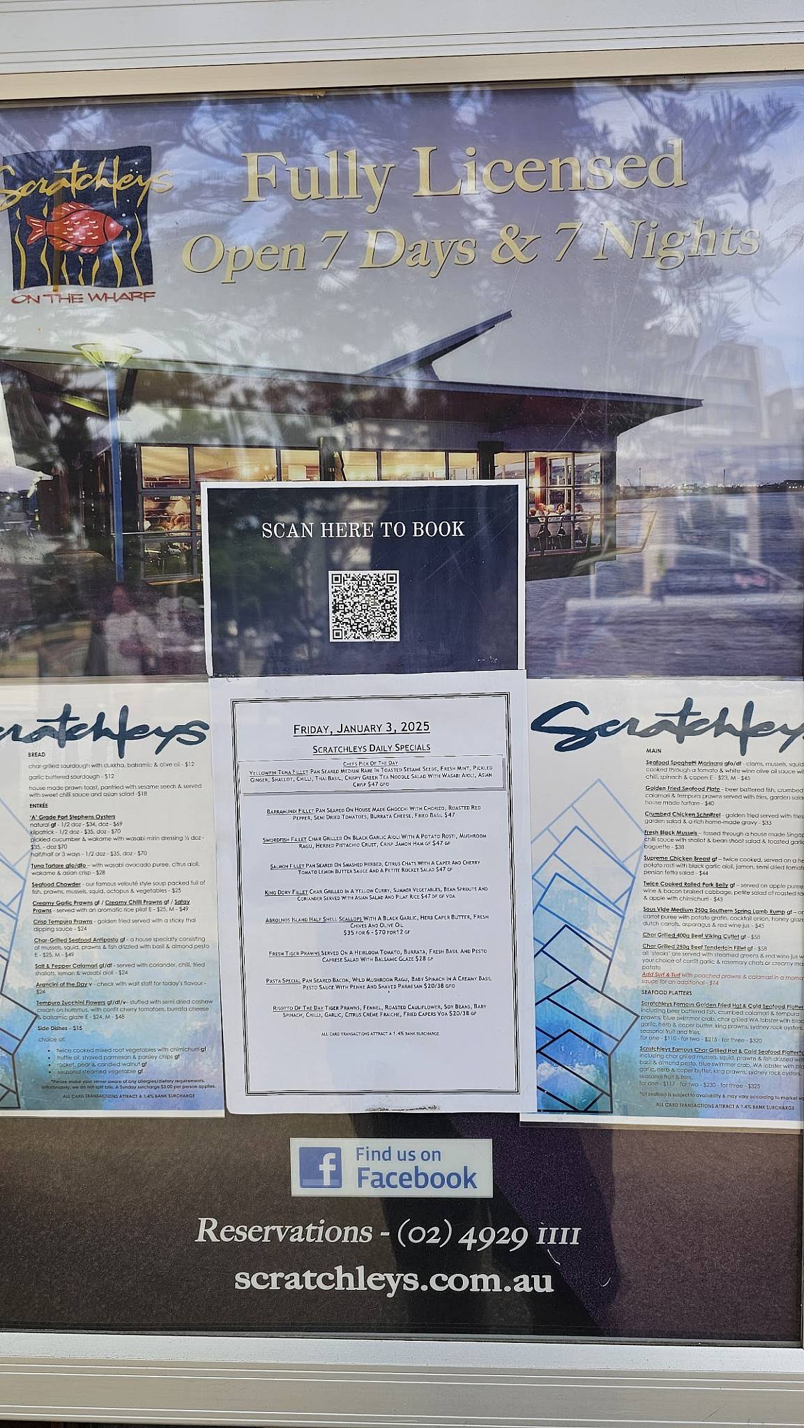 Menu at Scratchleys on the Wharf restaurant, Newcastle, 200 Wharf Rd