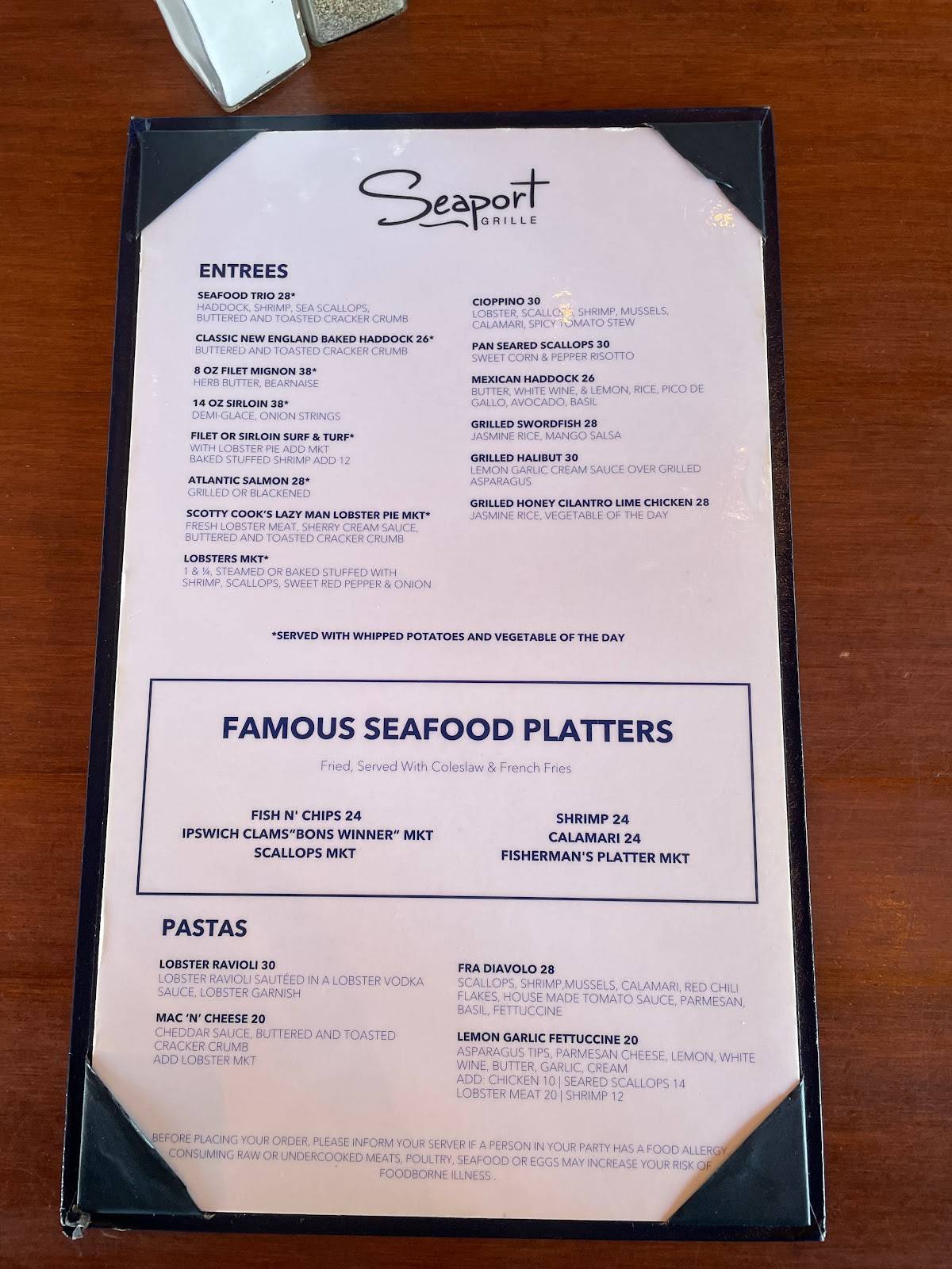 Menu at Seaport Grille restaurant, Gloucester, 6 Rowe Sq