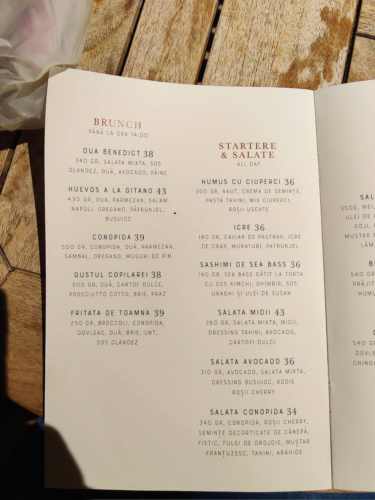 Menu at Sera Eden, Bucharest