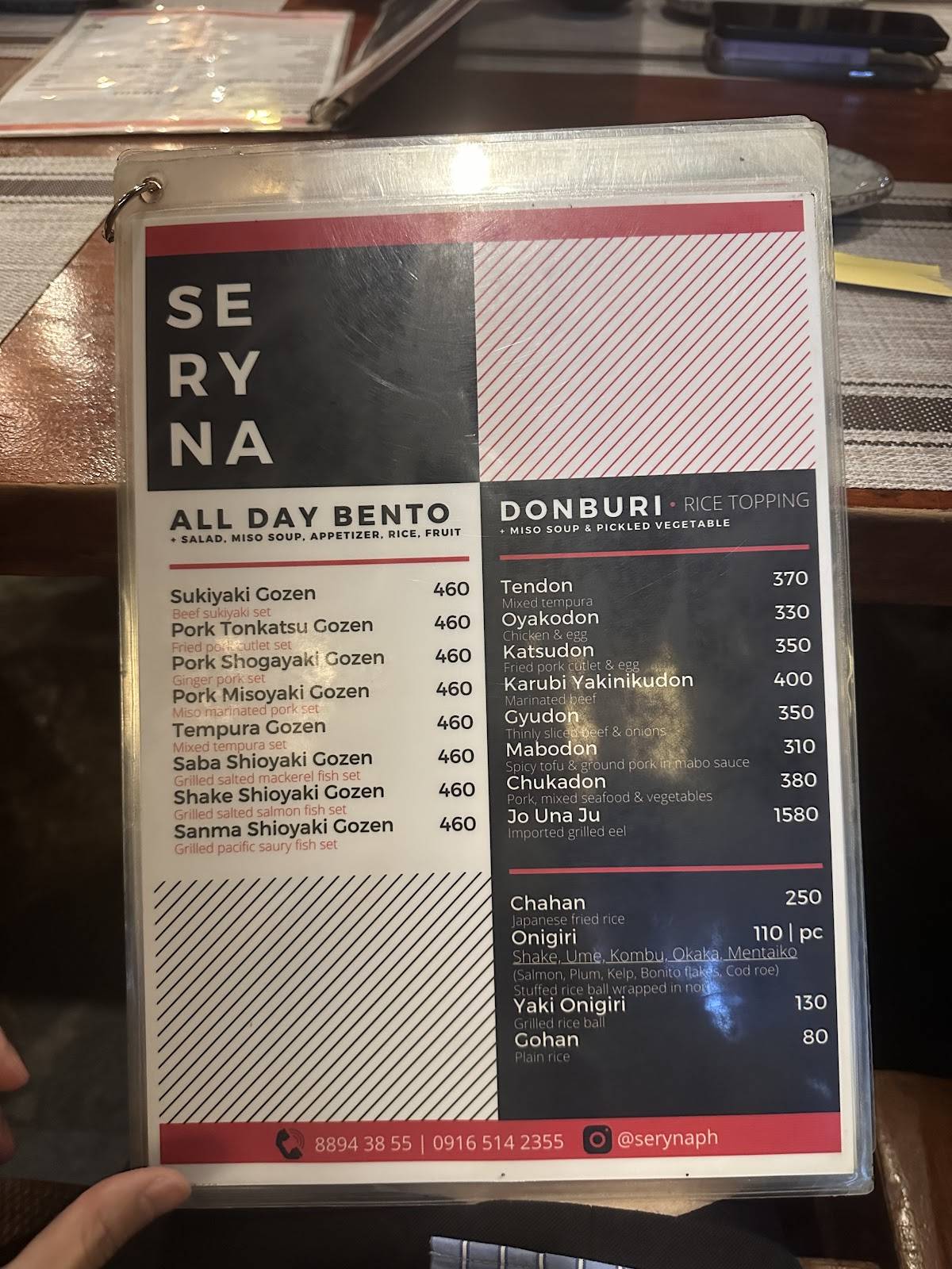 Menu at Seryna Japanese Restaurant, Makati, Chino Roces Ave