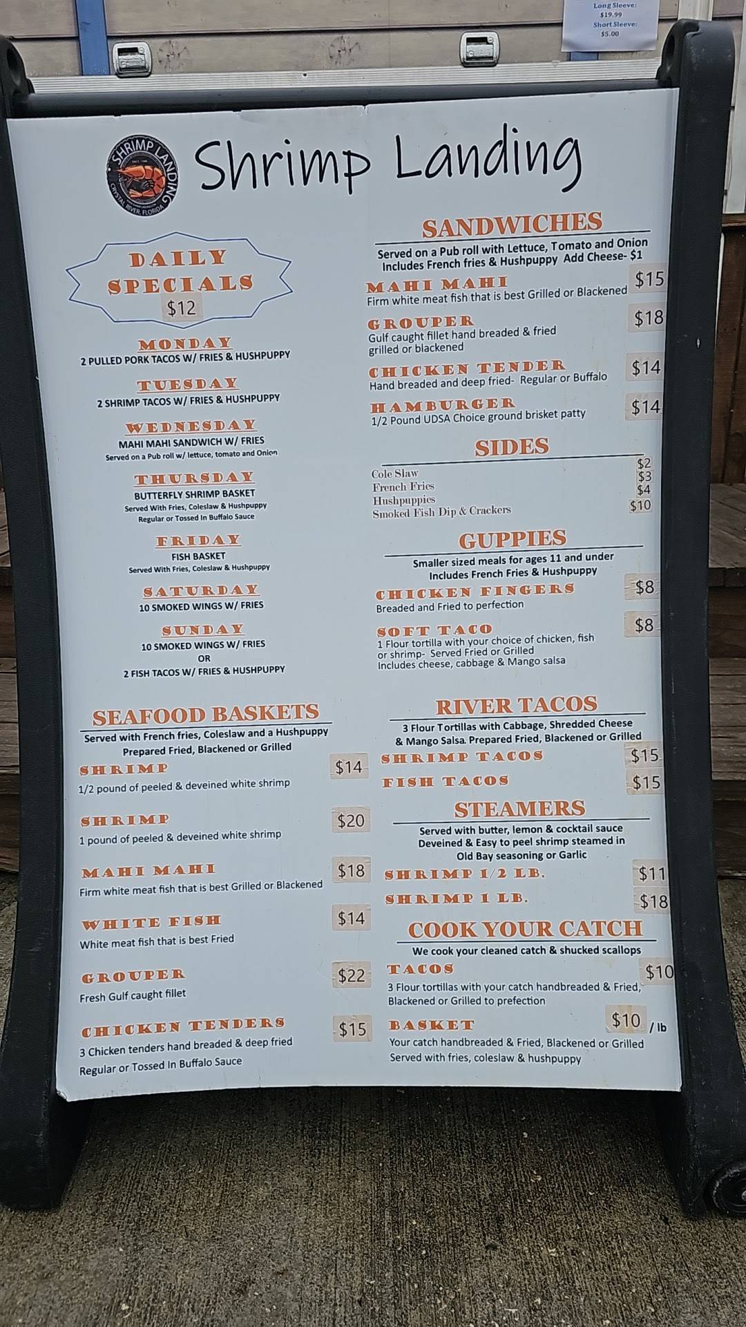 Menu at Shrimp Landing Seafood restaurant, Crystal River