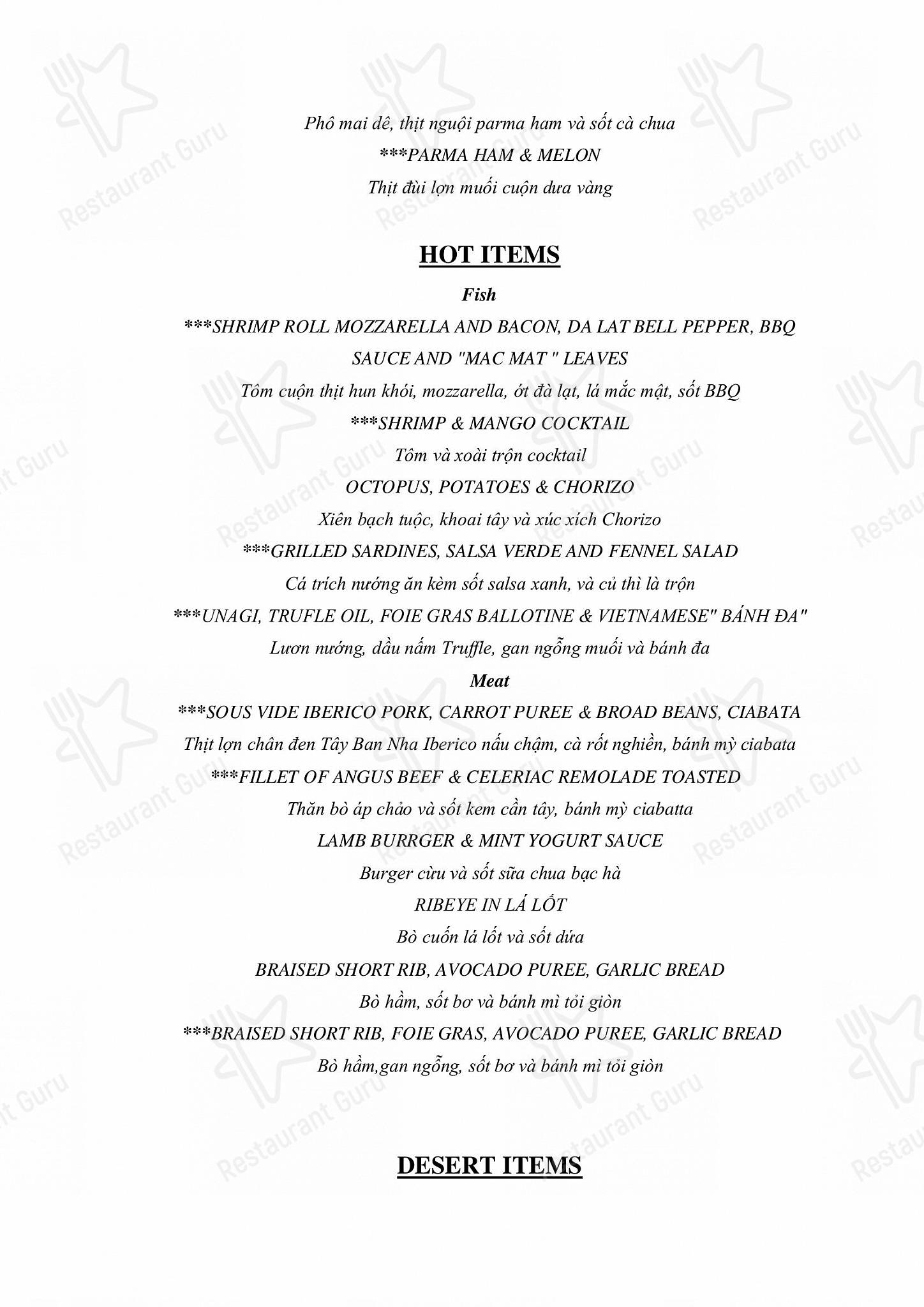 Menu at Silver Plate Catering restaurant, Hanoi