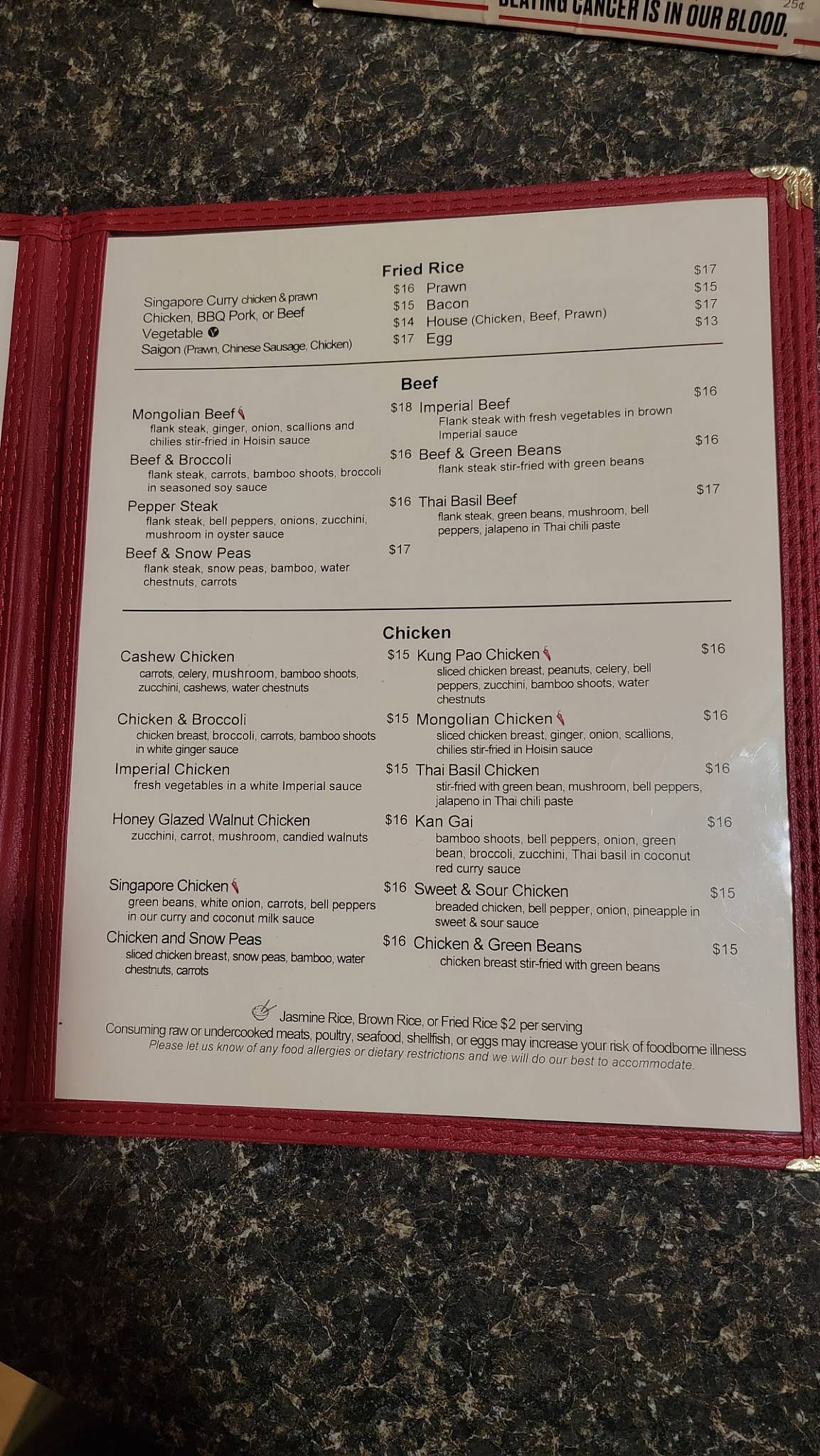 Menu at Simon's restaurant, Port Orchard