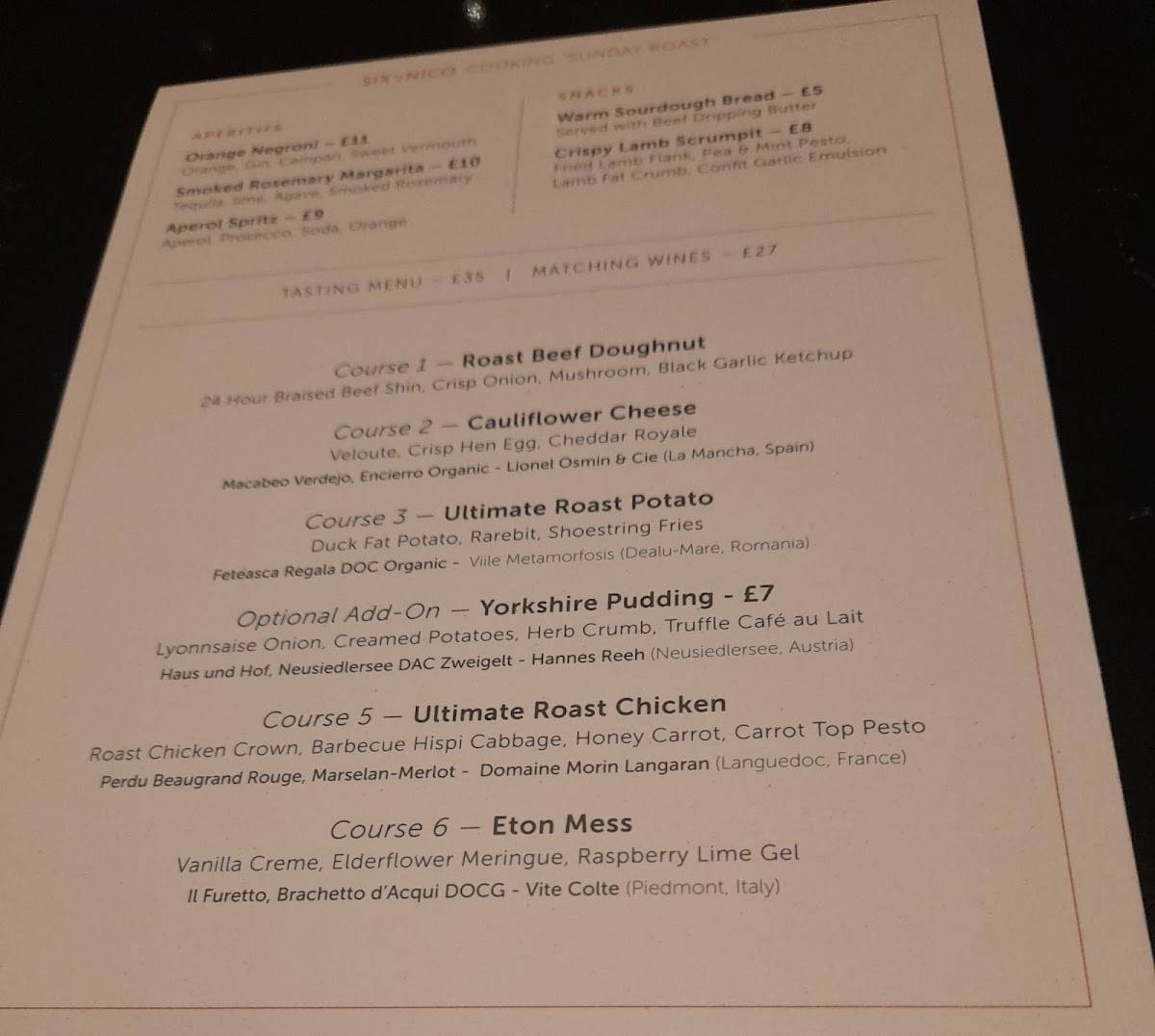 Menu at Six by Nico Cardiff restaurant, Cardiff