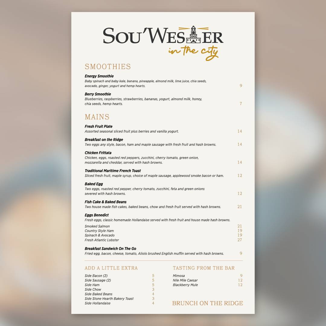Menu at Sou'Wester in the City Restaurant & Social, Bedford