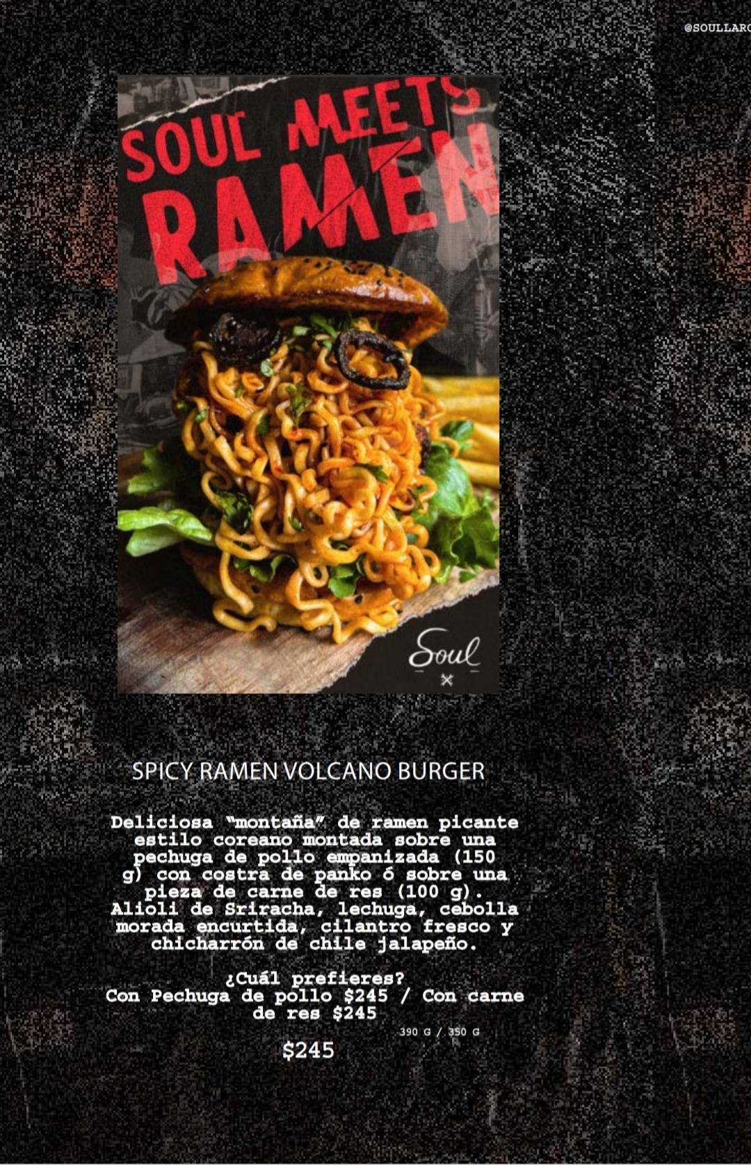 Carta del restaurante Soul La Roma, Ciudad López Mateos