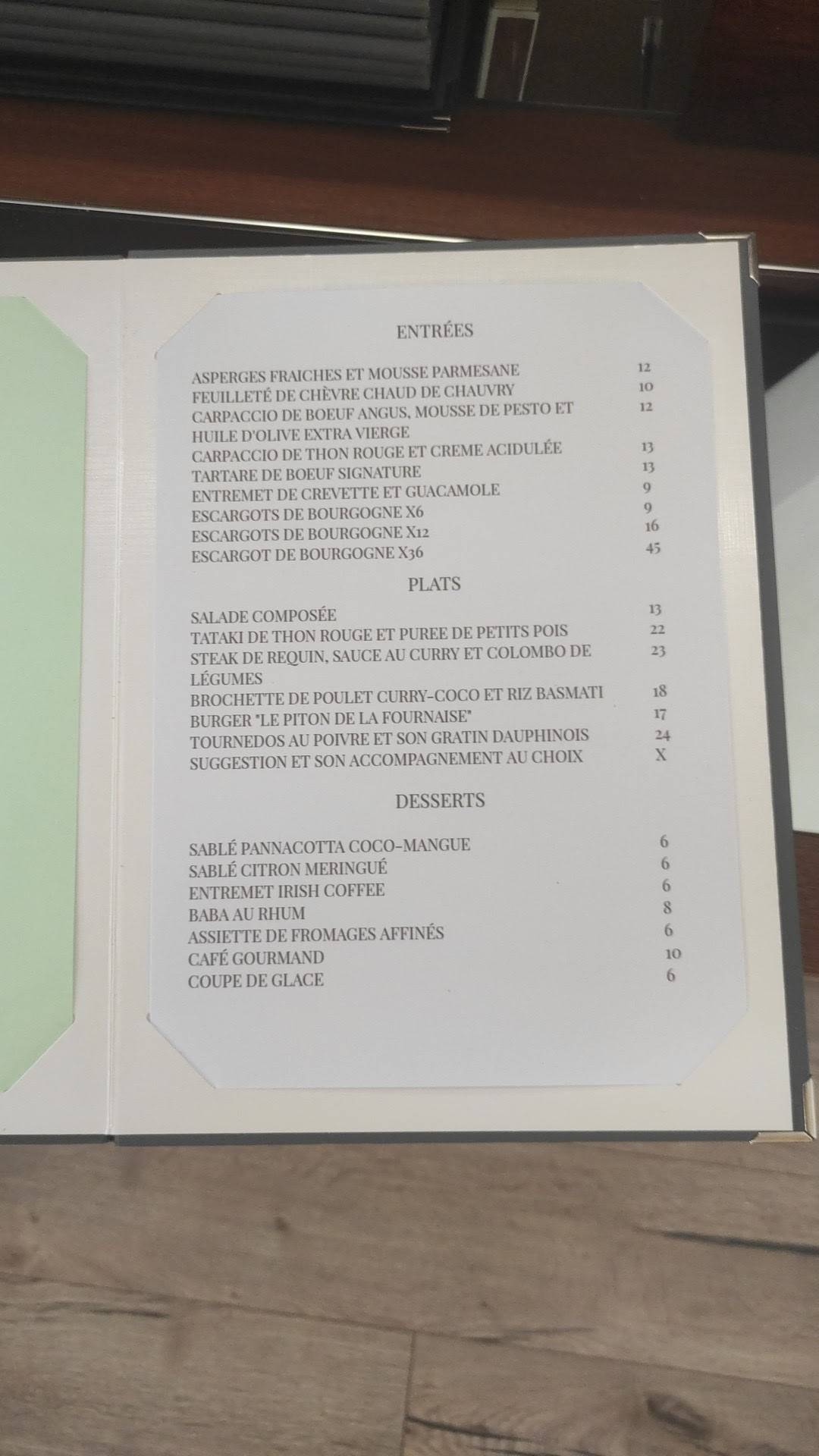 Menu au Sous la Canopée restaurant, Saint-Ouen-l'Aumône