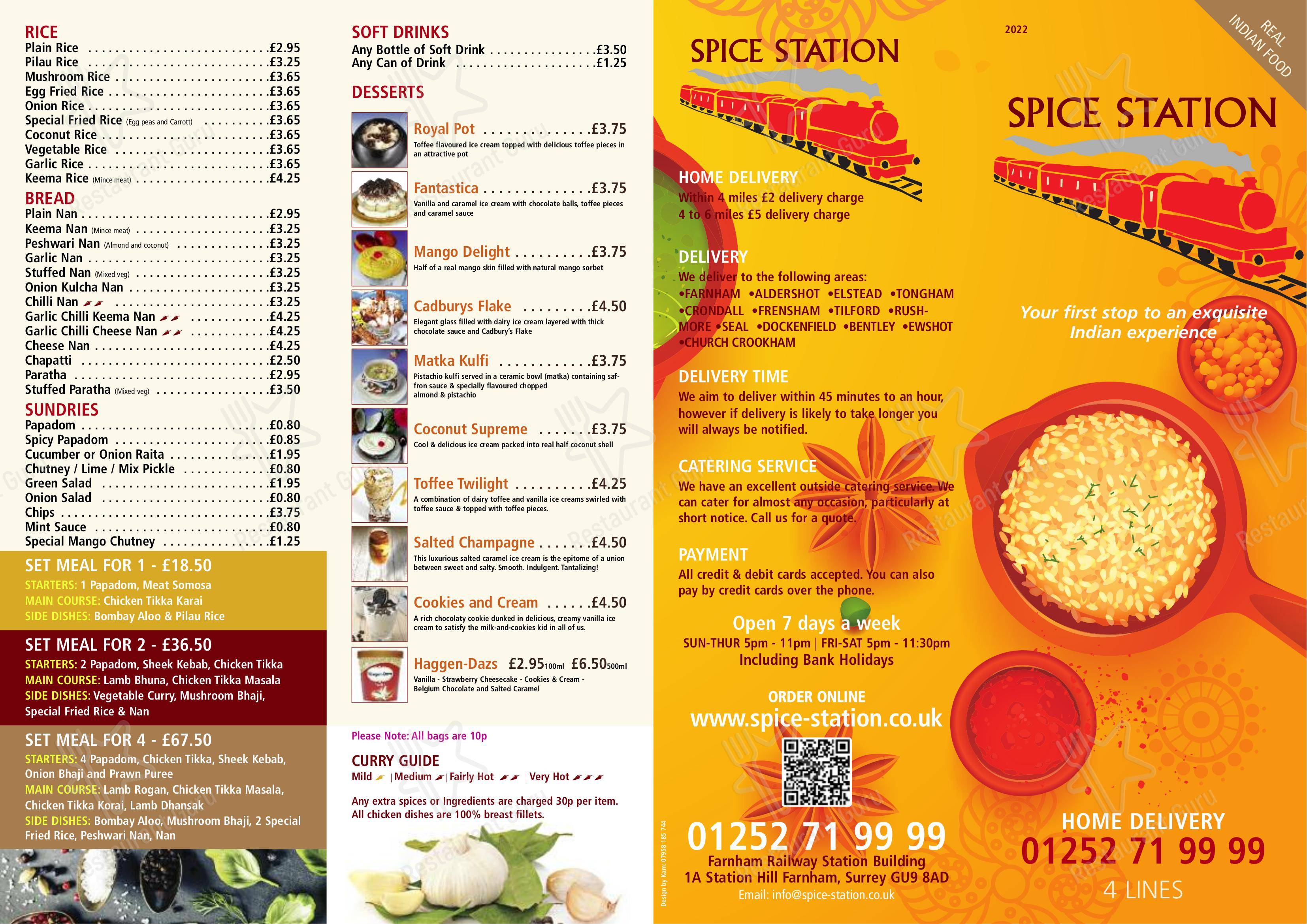 Menu at Spice Station Ltd restaurant, Farnham