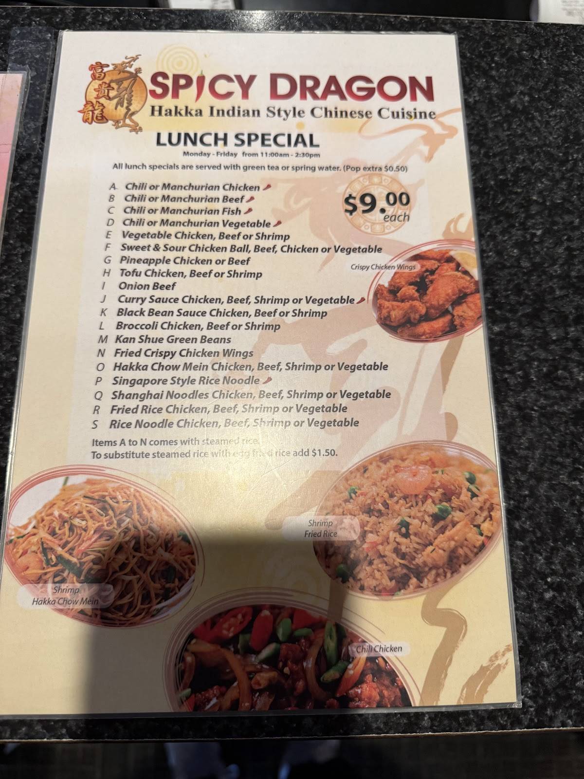 Menu at Spicy Dragon restaurant, Pickering, Kingston Rd