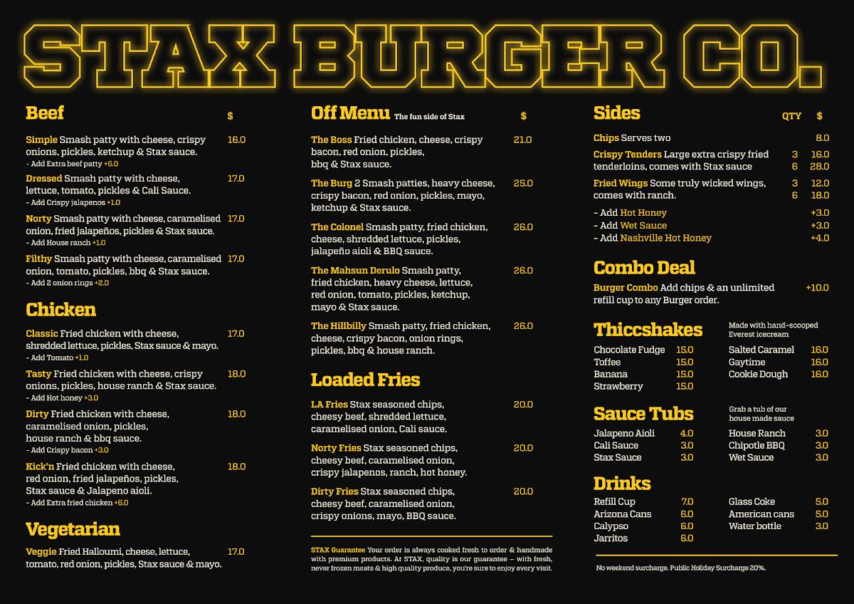 Menu at Stax Burger Co. - Prospect restaurant, Prospect