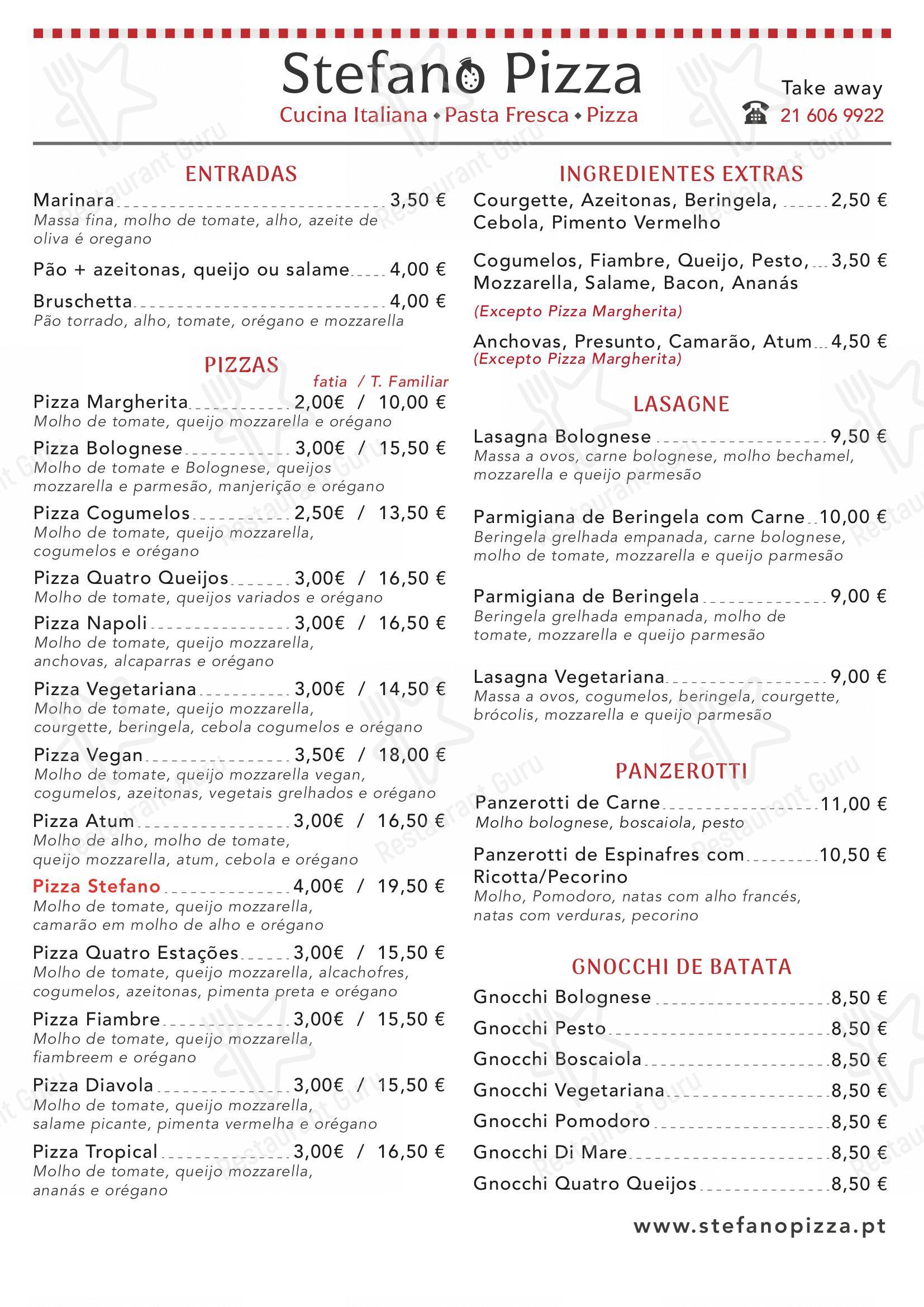 Menu em Stefano Pizza restaurante, Parede