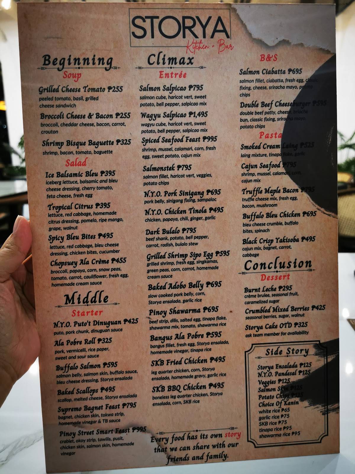 Menu at Storya Kitchen + Bar, Quezon City