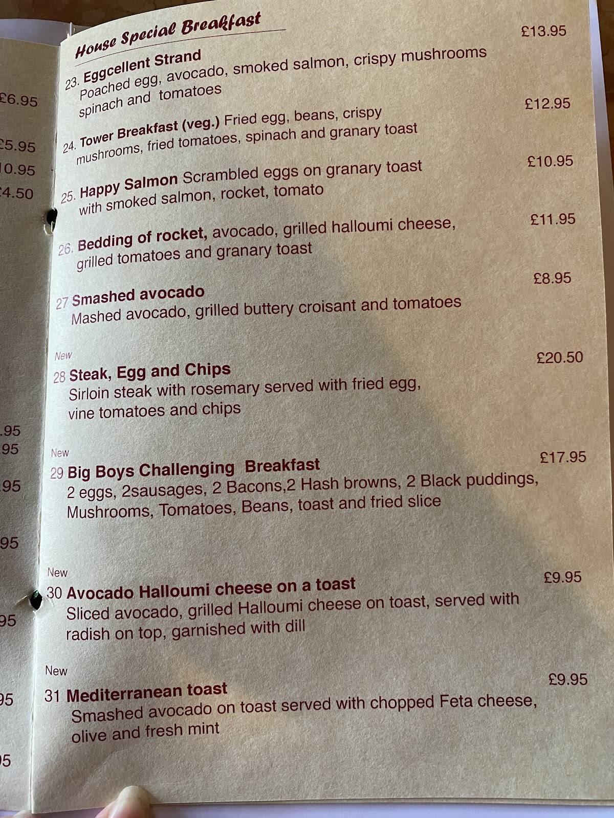 Menu at Strand Cafe, London