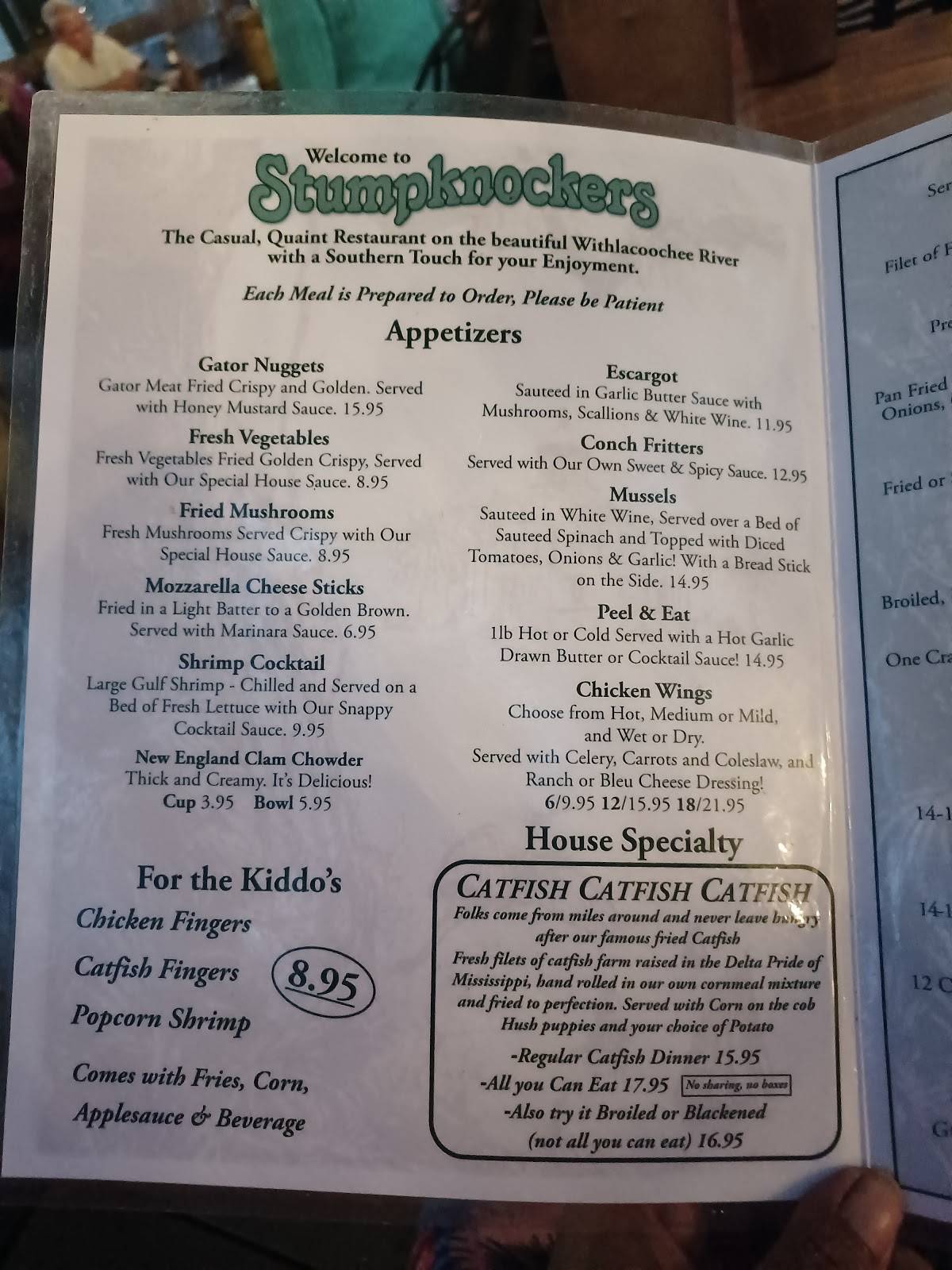 Menu at Stumpknockers Restaurant, Hernando, SW State Rd 200