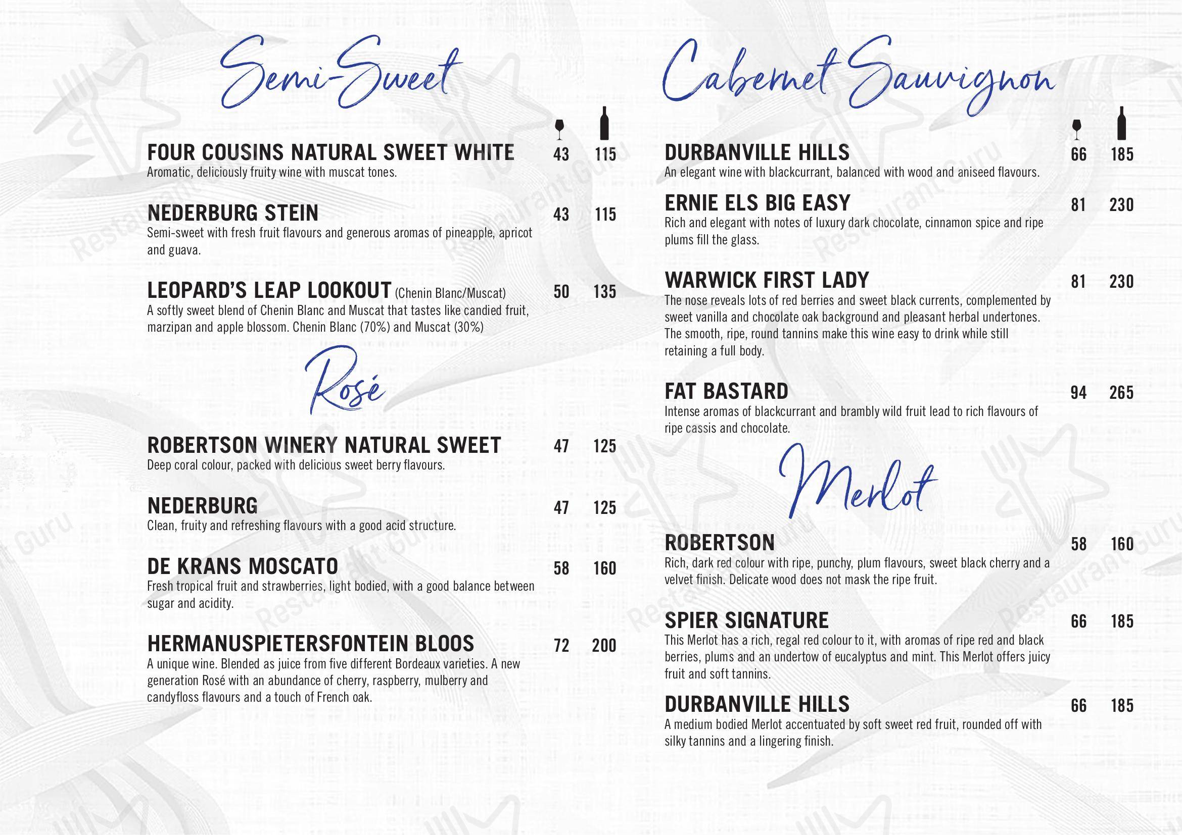 Menu at Summit Grill and Sky Bar Menlyn, Pretoria