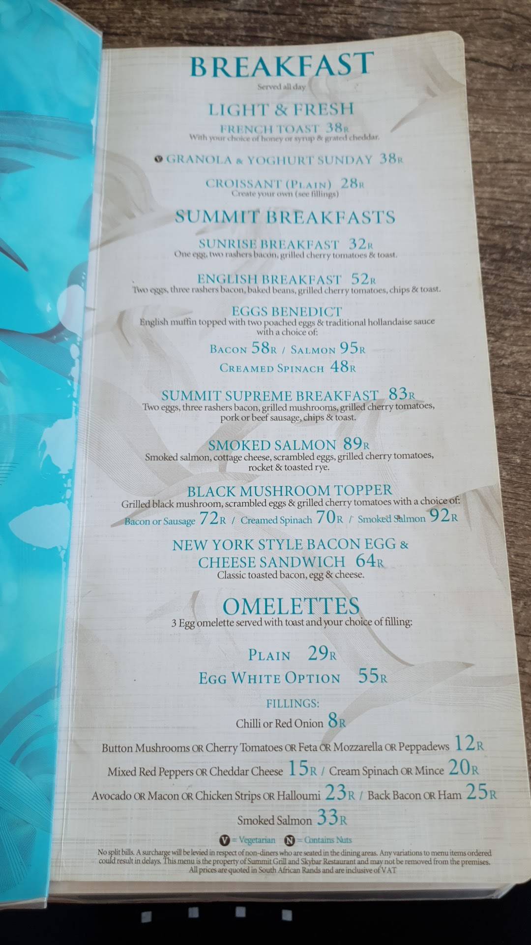 Menu at Summit Grill and Sky Bar Menlyn, Pretoria