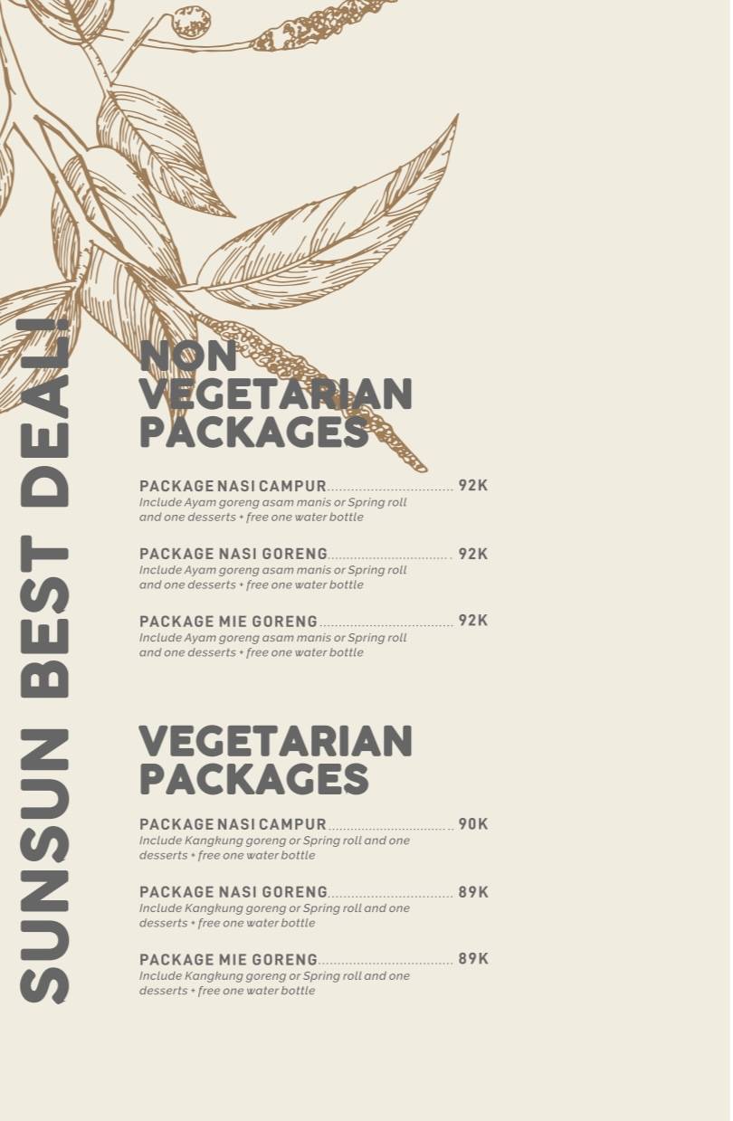 Menu at Sun Sun Warung restaurant, Ubud