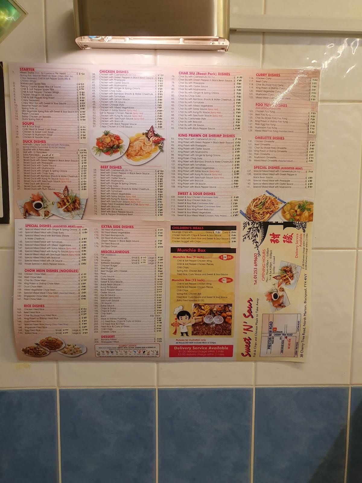 Menu at Sweet N Sour restaurant, Blackpool
