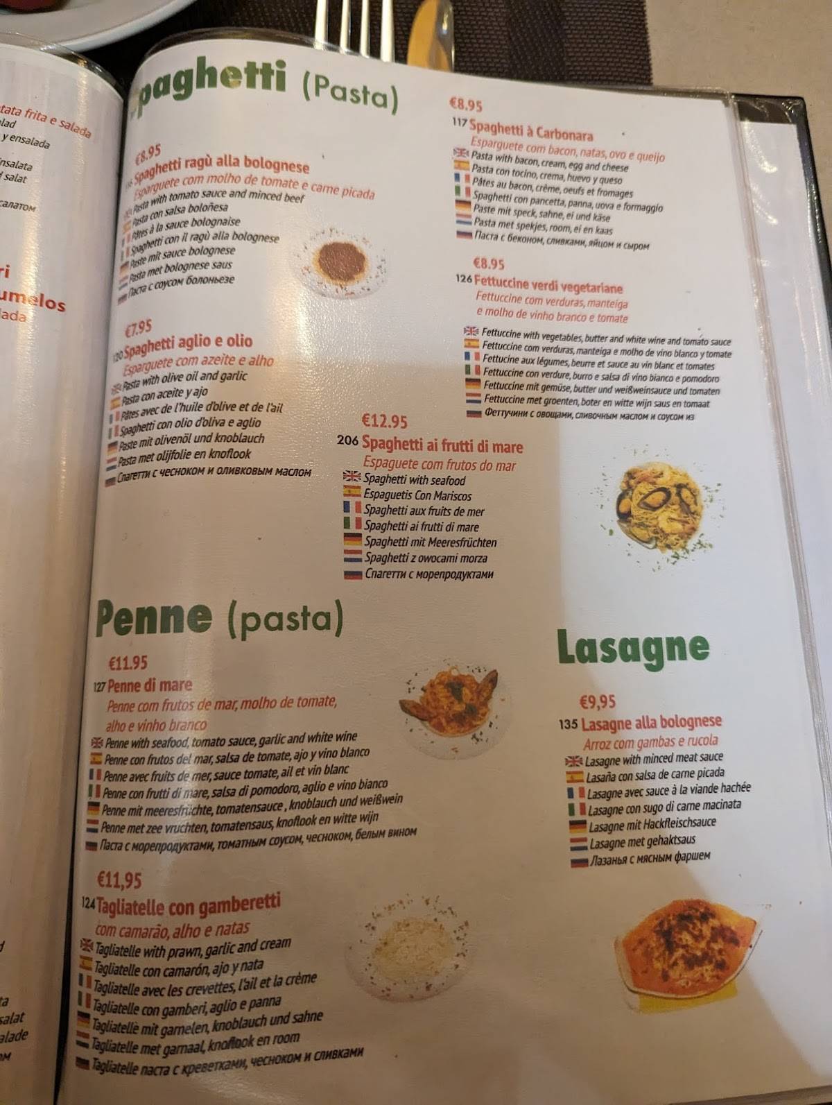 Menu at TRATTORIA LISBOETA restaurant, Lisbon