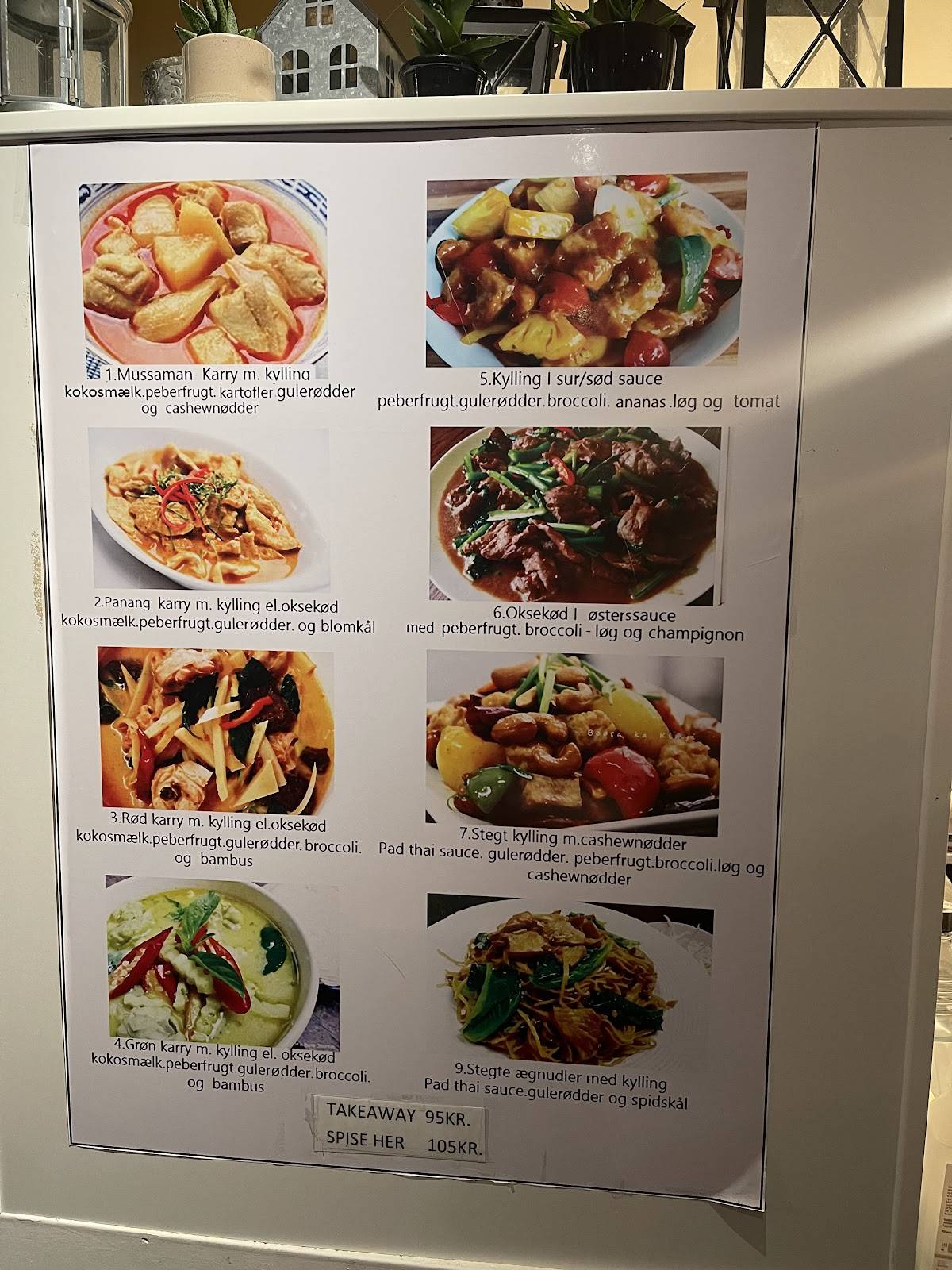 Menu at Ta-Yay restaurant, Aakirkeby