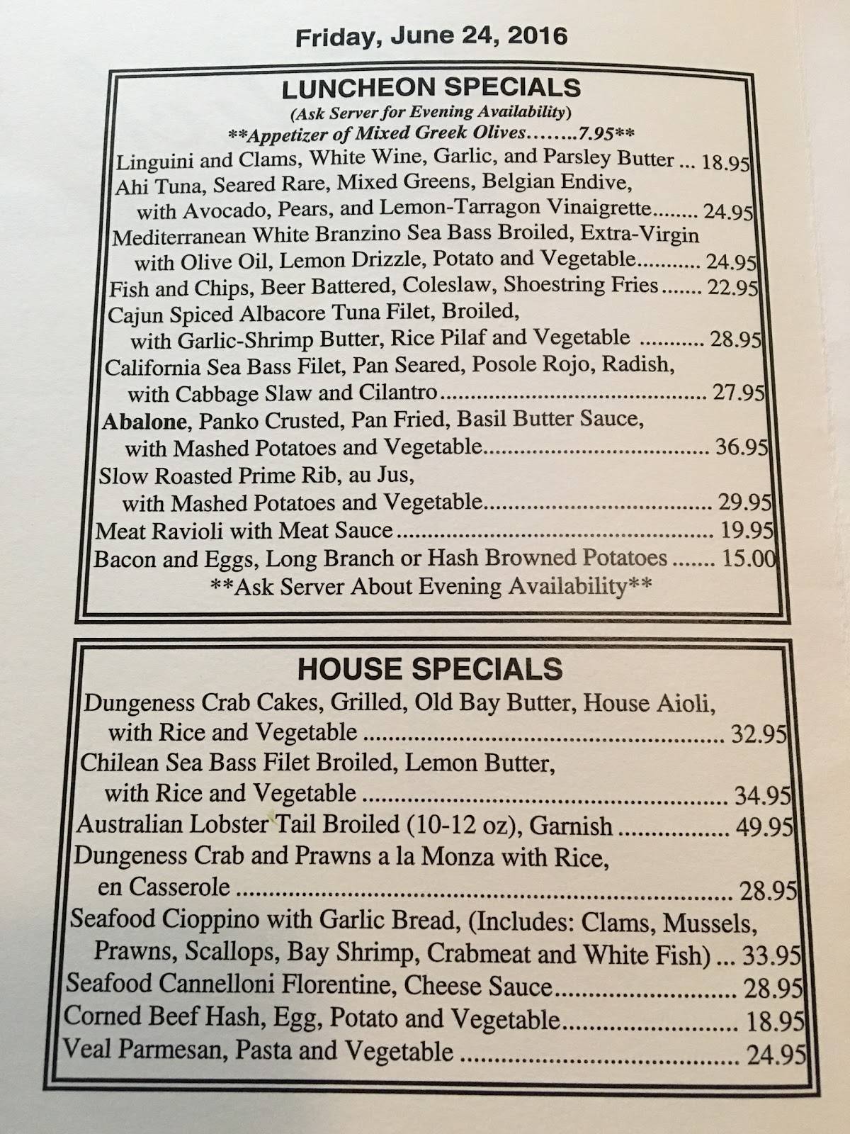 Menu at Tadich Grill pub & bar, San Francisco, 240 California St