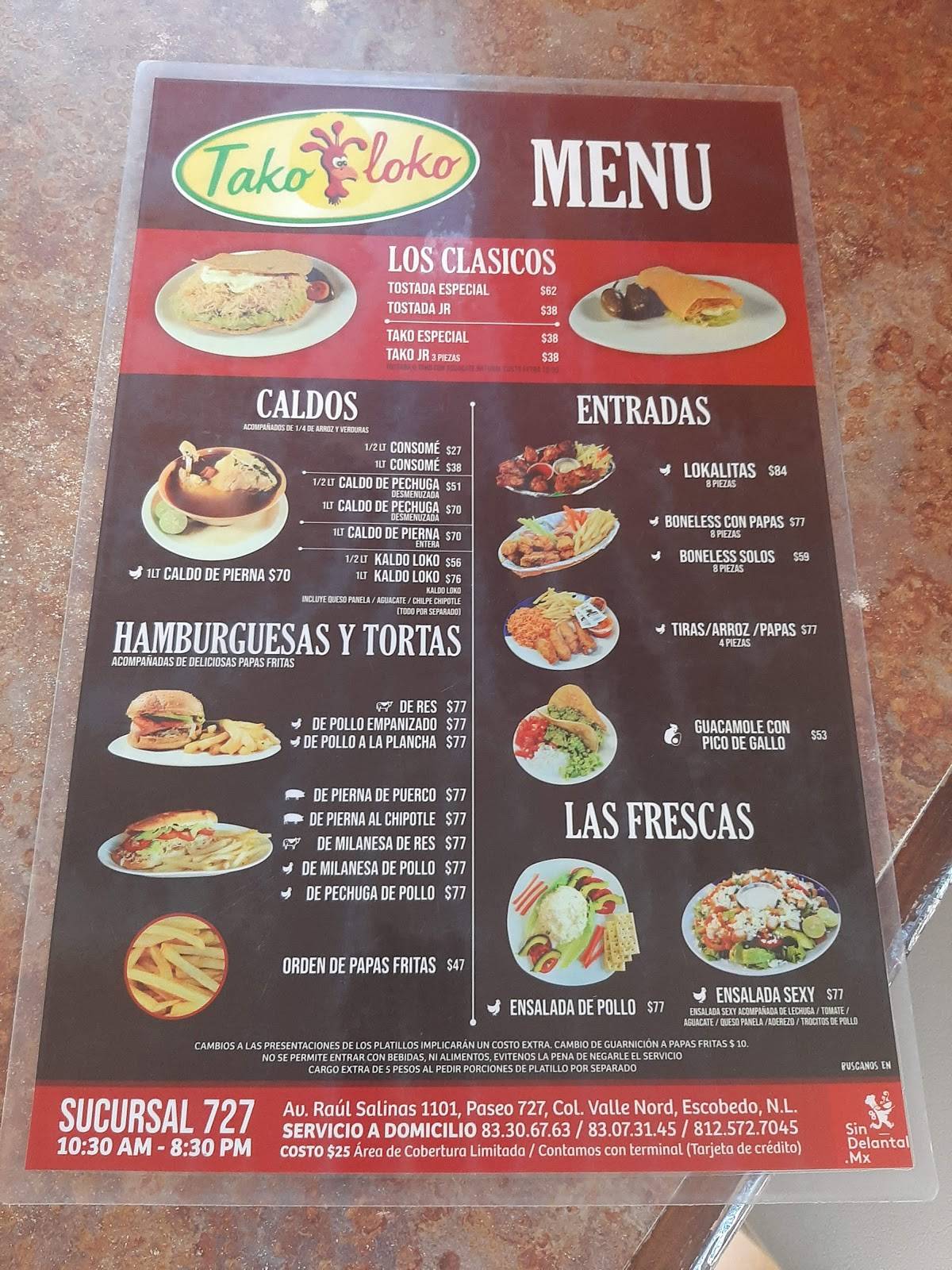 Carta del restaurante Tako Loko, Apodaca, Palm Valley