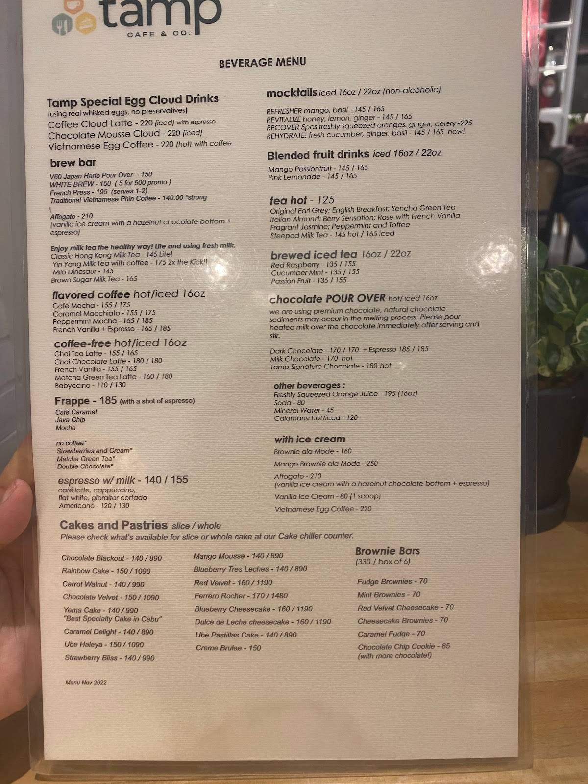 Menu at Tamp Cafe & Co. KASAMBAGAN, Cebu City, 12 President Aguinaldo ...