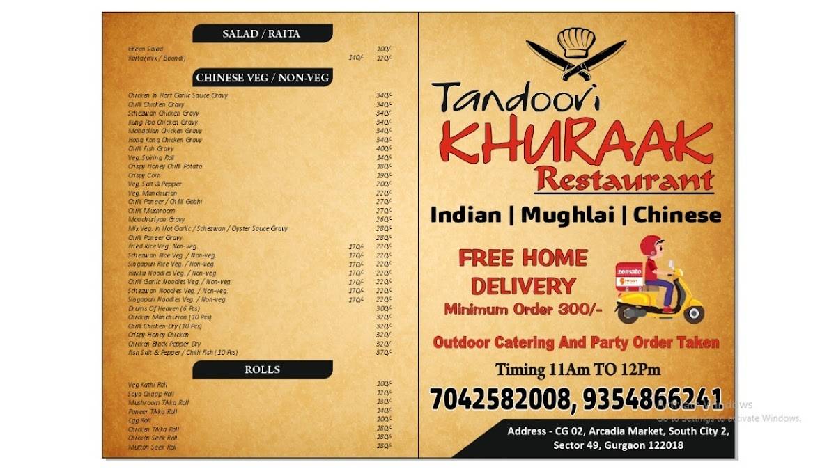 Menu at Tandoori Khuraak, Gurugram