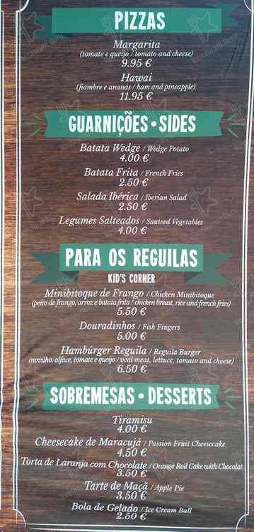 Menu at Tasca da Cascata, Albufeira