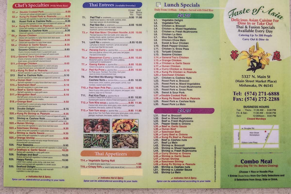 Menu at Taste of Asia Thai & Chinese restaurant, Mishawaka, N Main St