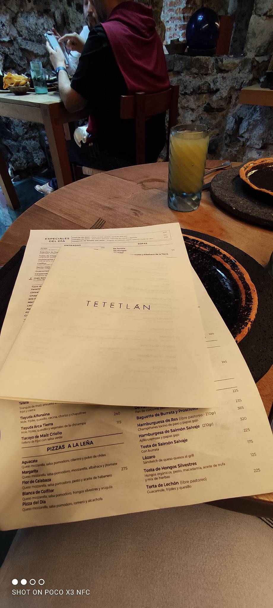 Carta del restaurante Tetetlán, Ciudad del México