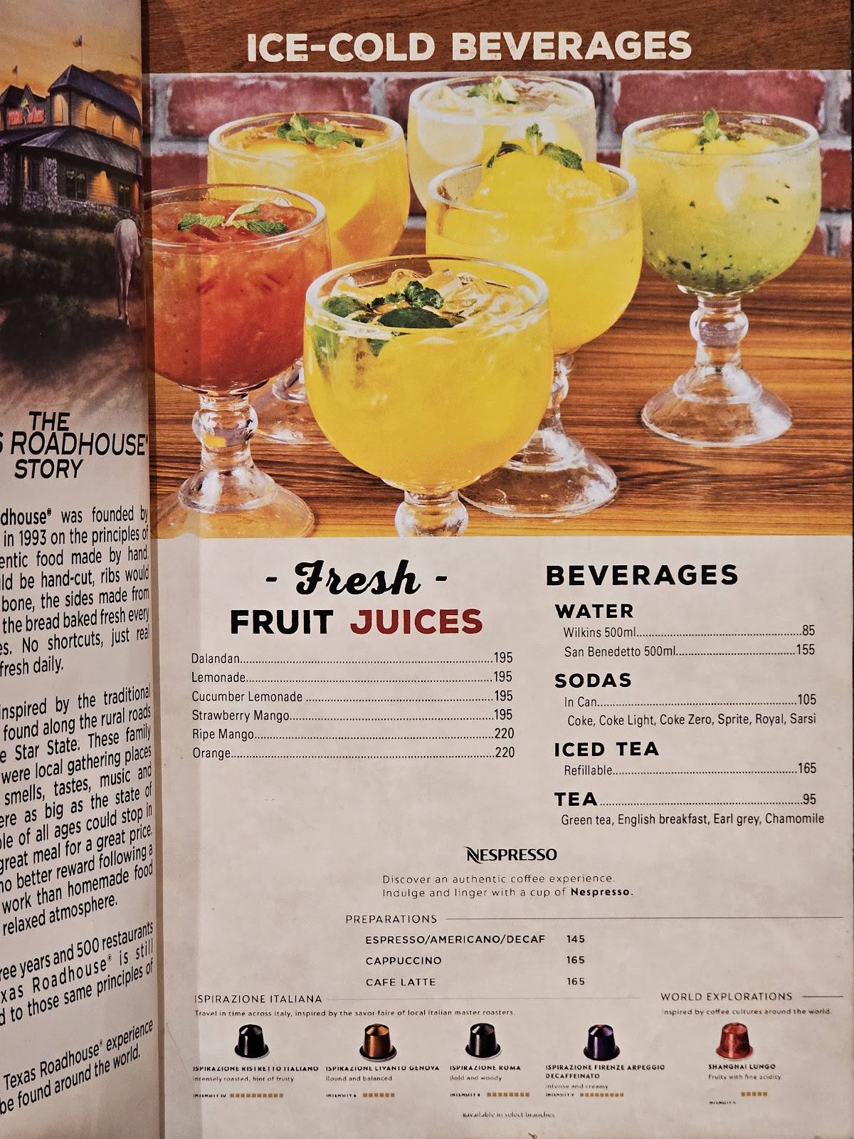 Menu at Texas Roadhouse restaurant, Parañaque