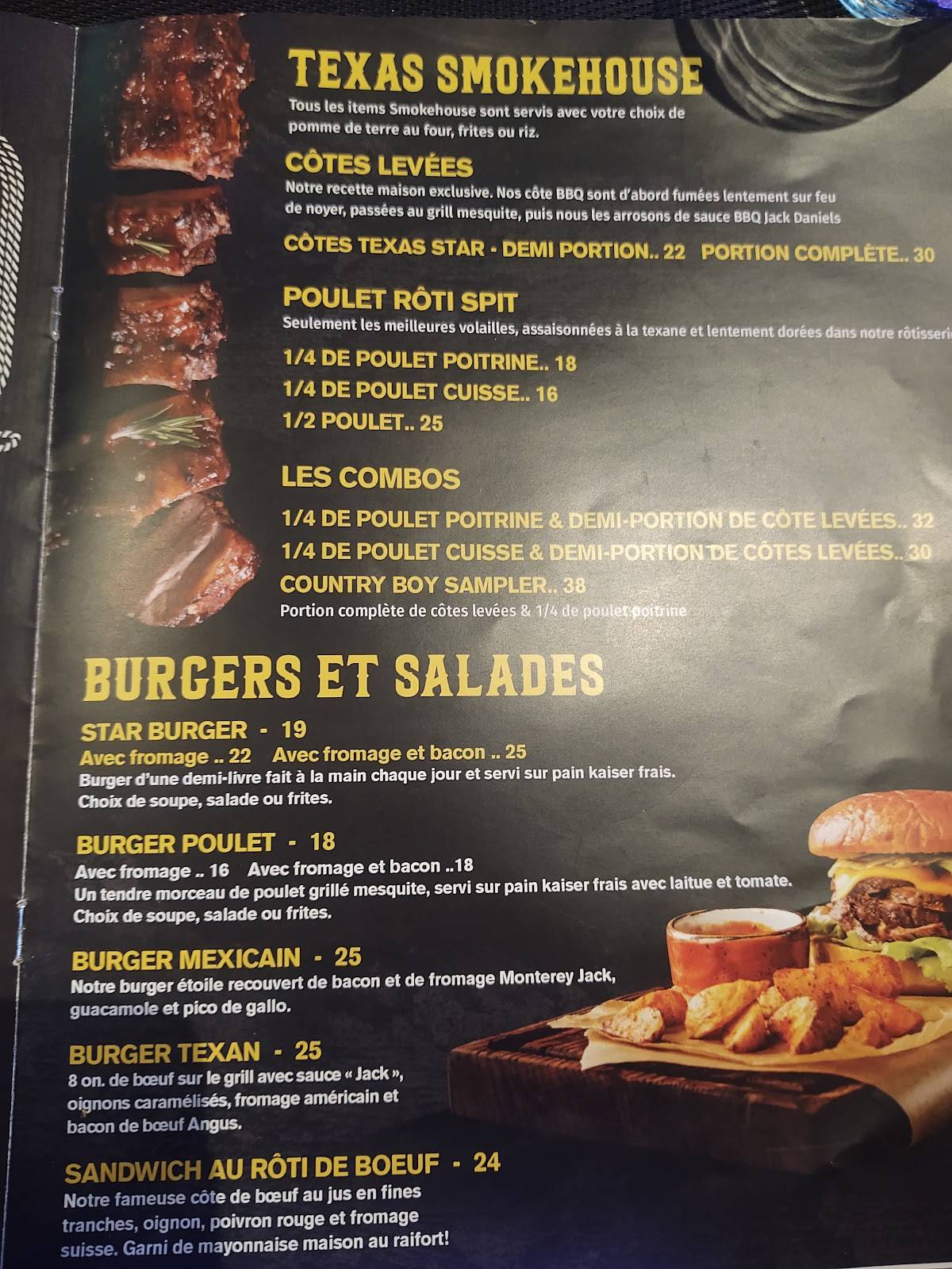 Menu au Restaurant Texas Star, Saint-Eustache, 477 25e Av