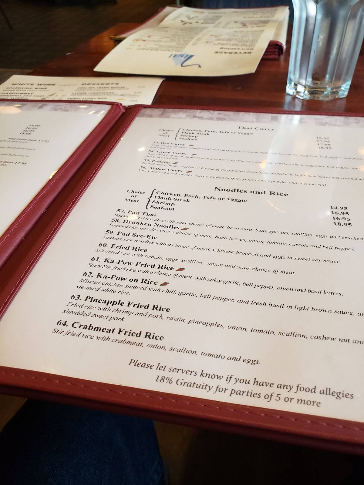 Menu at Thai At Silver Spring restaurant, Silver Spring