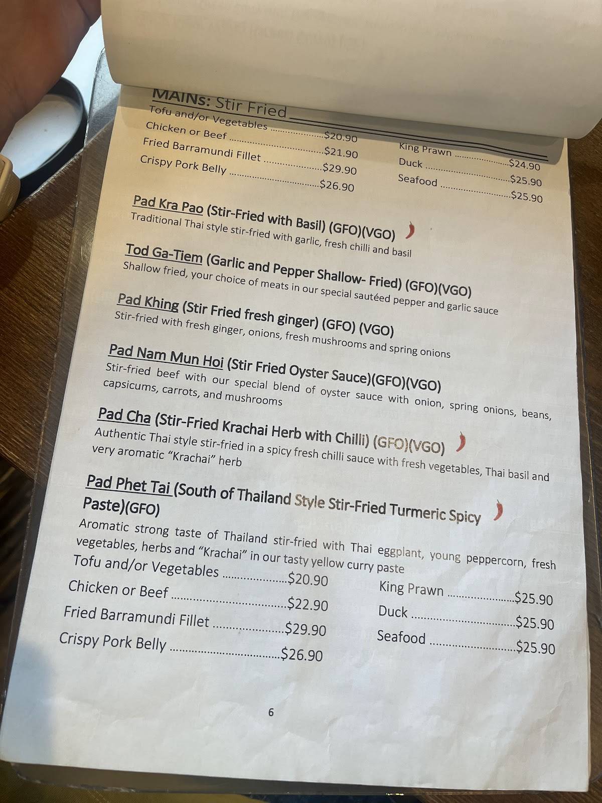 Menu at Thai Junction restaurant, Willetton