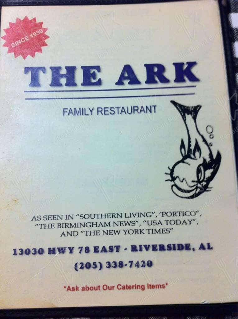 Menu at The Ark restaurant, Riverside, US-78