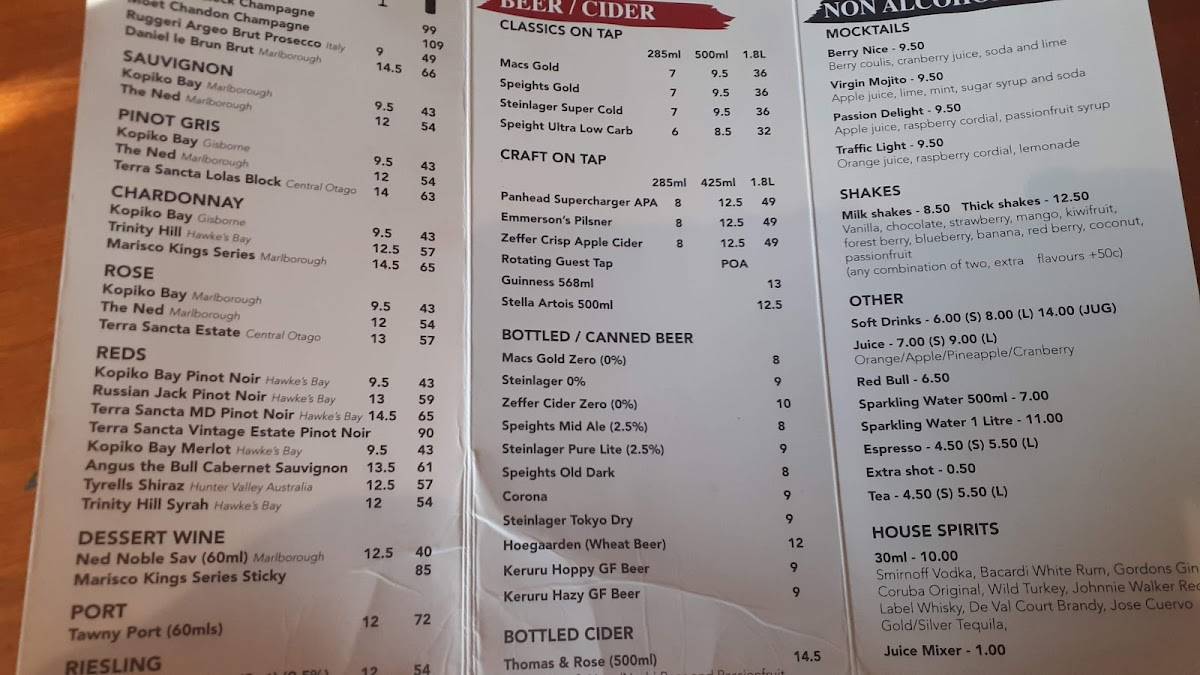 Menu at The Attic Bar & Restaurant, Auckland
