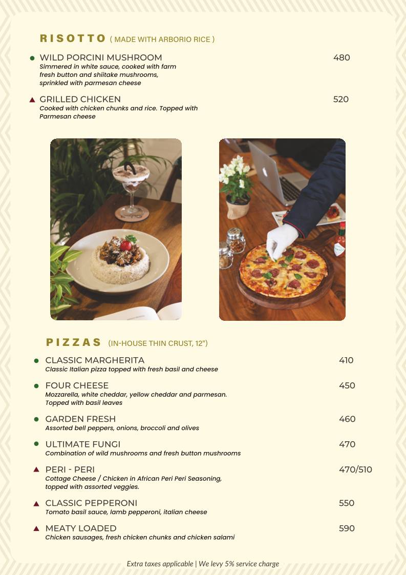 Menu at The Bend, Dehradun
