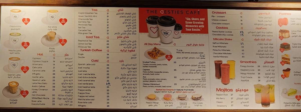 Menu at The Besties Cafe, UAE