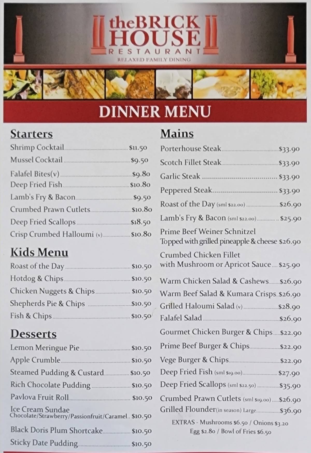 Menu at The Brick House Restaurant & Function Centre, Whanganui