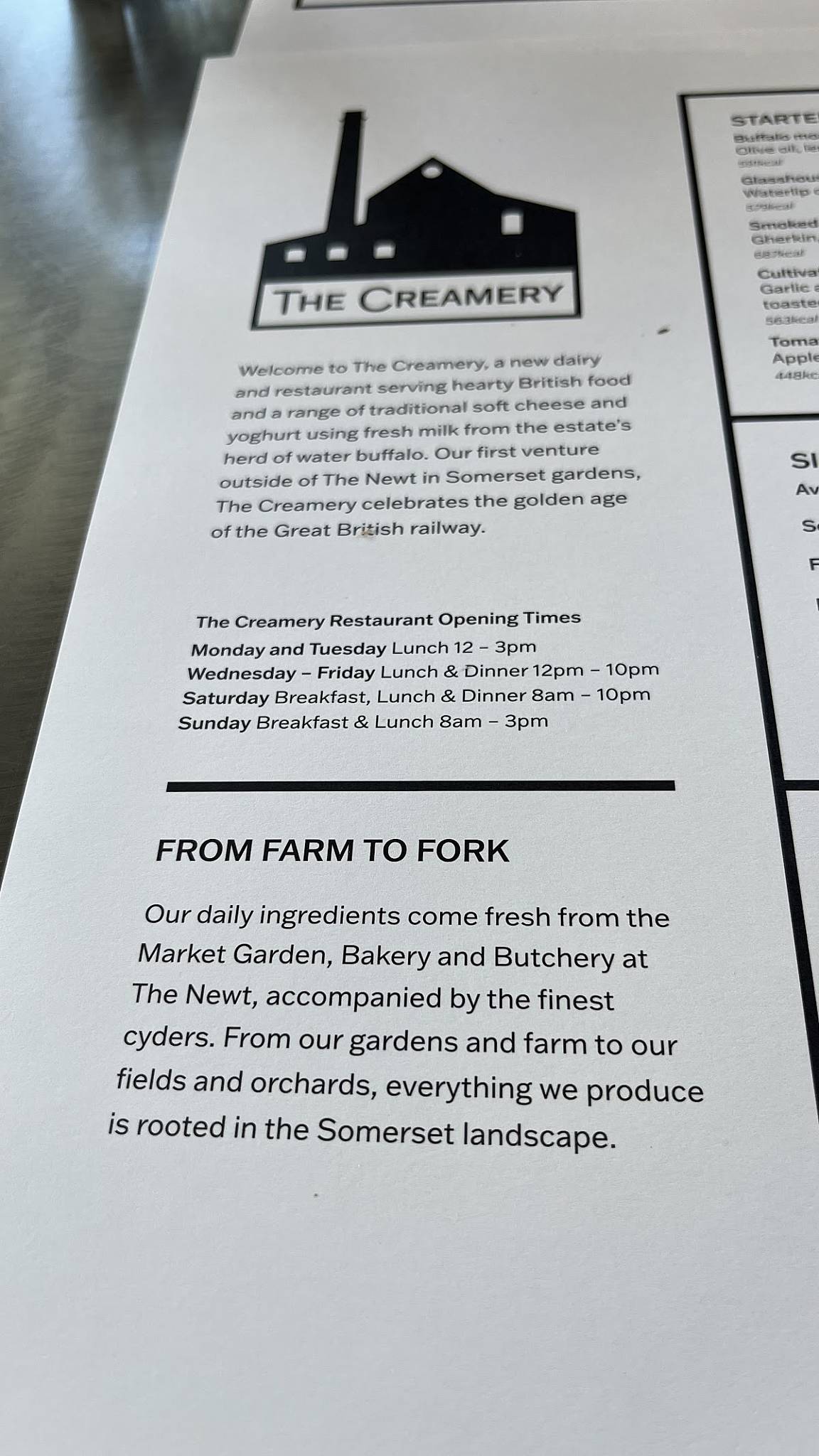 Menu at The Station Café at The Creamery restaurant, Castle Cary